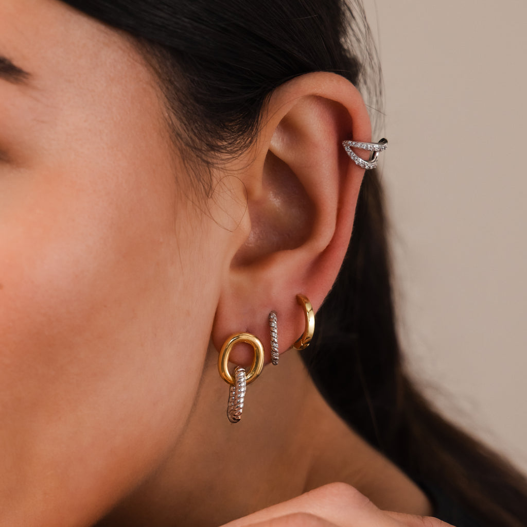 Twisted Link Drop Stud Earrings in Mixed Metal | Caitlyn Minimalist