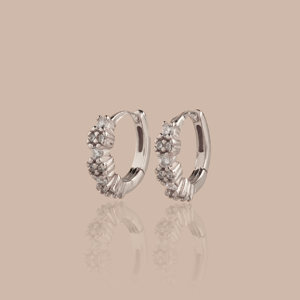 Dainty Diamond Cluster Huggie Hoop Earrings in Silver | Caitlyn Minimalist