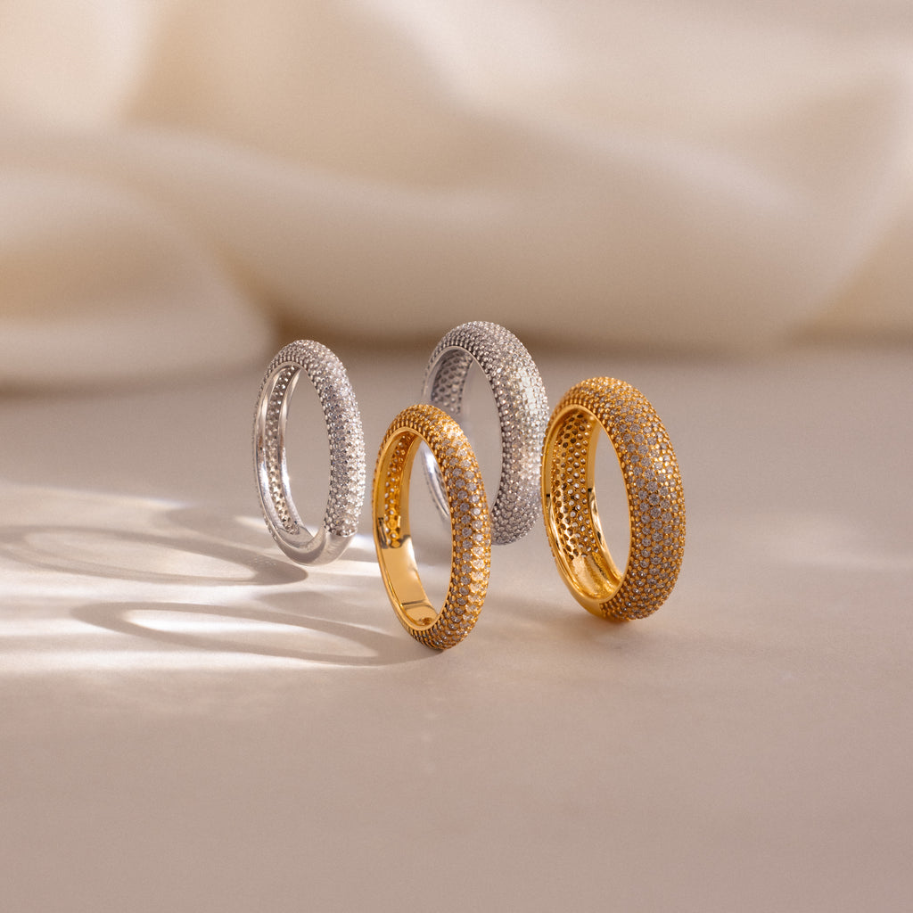 Pave Diamond Gemstone Stacking Ring Set | Caitlyn Minimalist