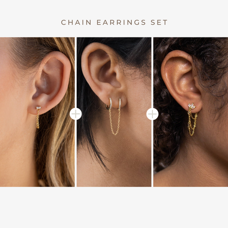 Diamond Chain Earrings Set | Caitlyn Minimalist