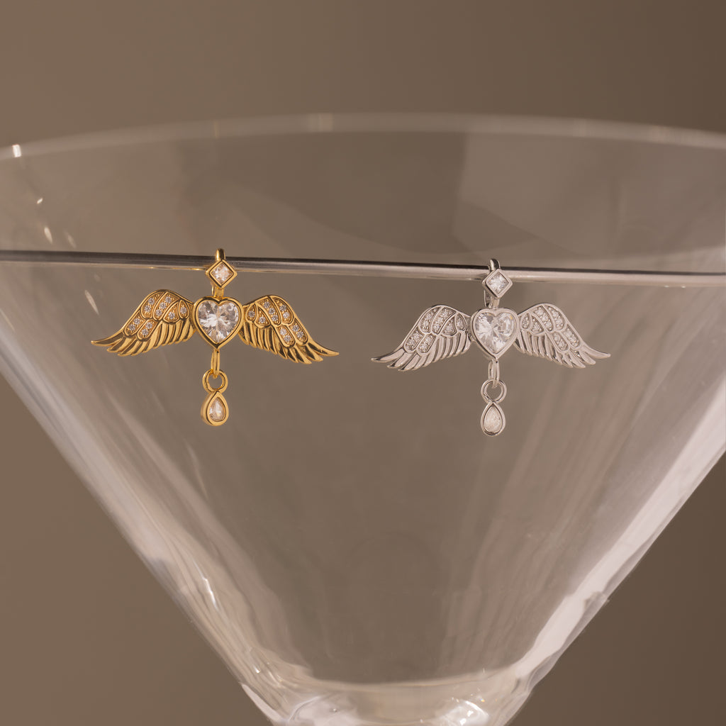 Diamond Heart Angel Wing Drop Charm for Bracelets | Caitlyn Minimalist