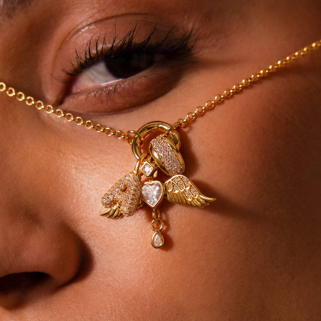 Diamond Heart Angel Wing Drop Charm for Bracelets | Caitlyn Minimalist