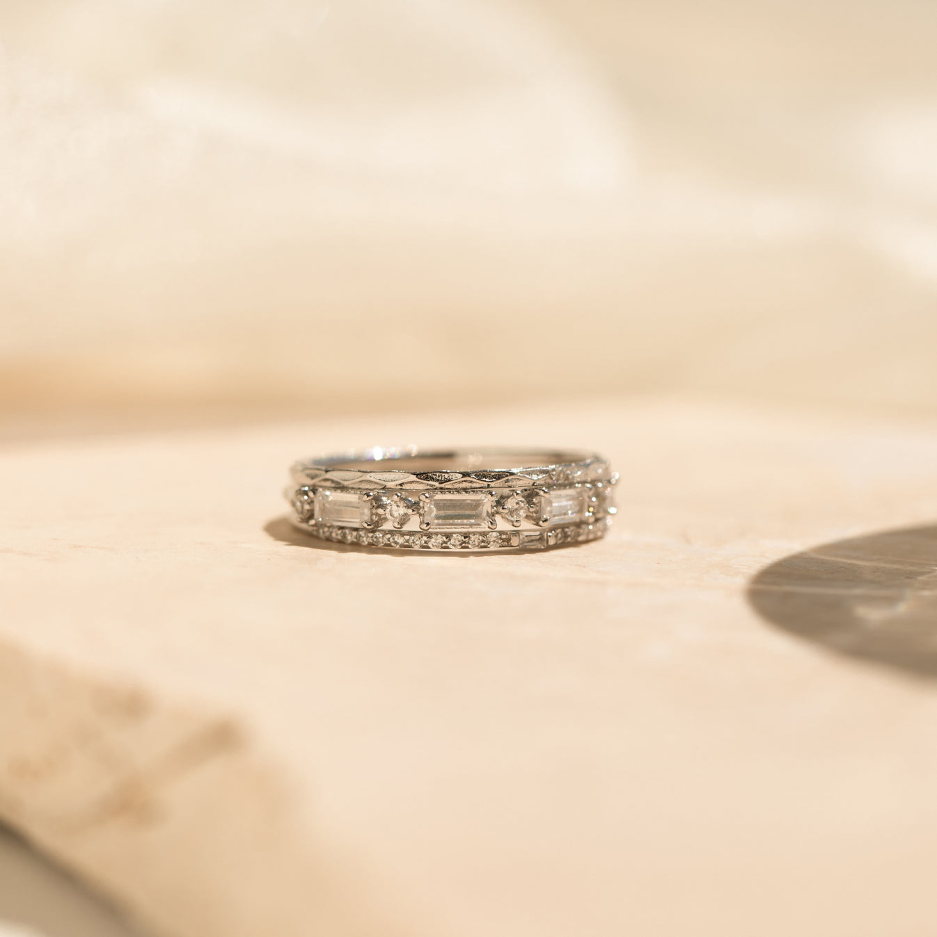 Dainty Baguette Diamond Stacking Ring Set | Caitlyn Minimalist