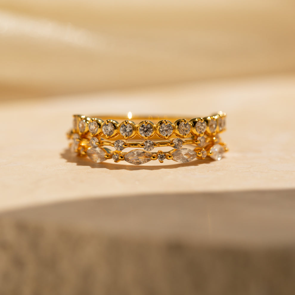 Dainty Diamond Gemstone Stacking Ring Set | Caitlyn Minimalist