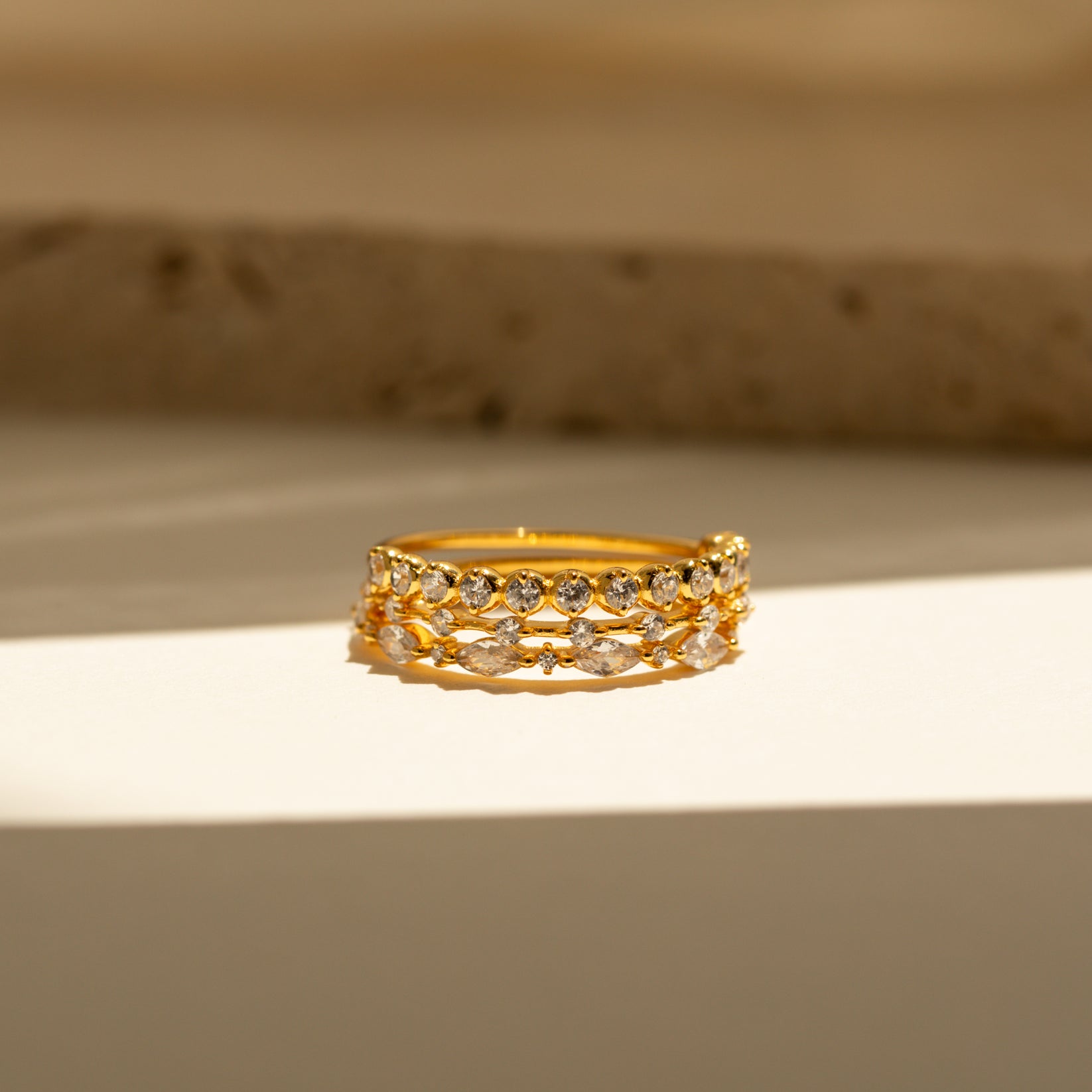 Dainty Diamond Gemstone Stacking Ring Set | Caitlyn Minimalist
