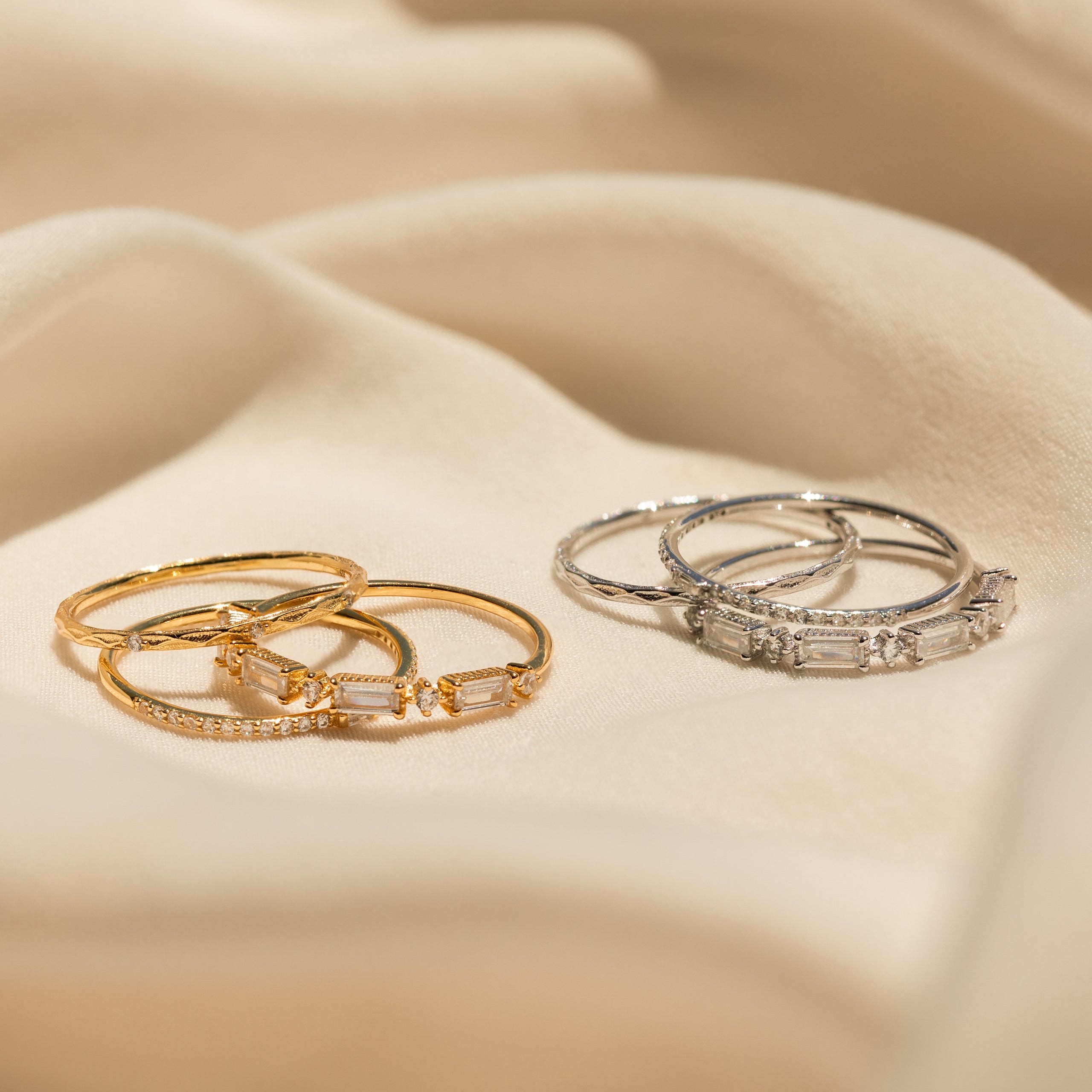 Dainty Baguette Diamond Stacking Ring Set | Caitlyn Minimalist