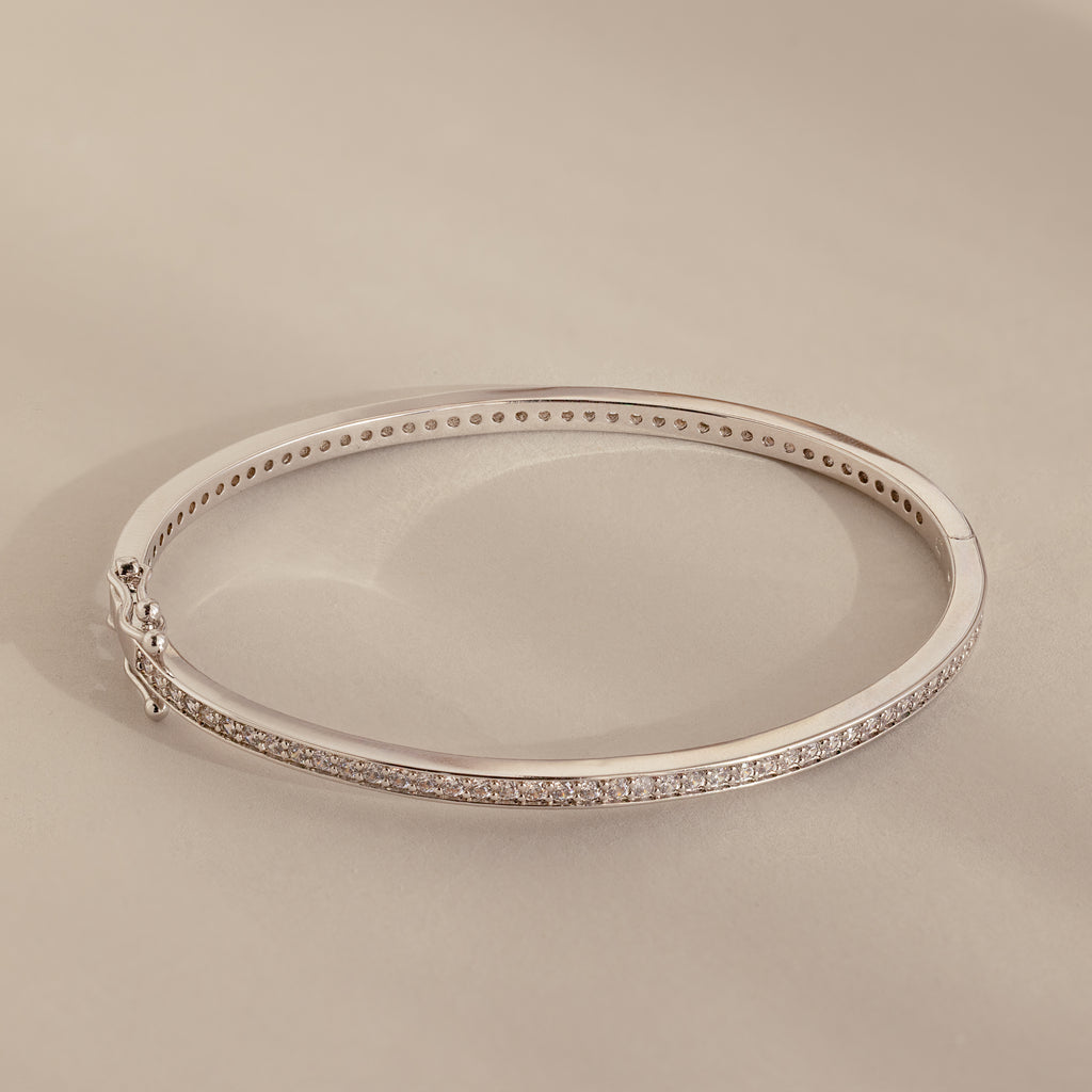 Dainty Diamond Tennis Eternity Bangle Bracelet in Silver | Caitlyn ...