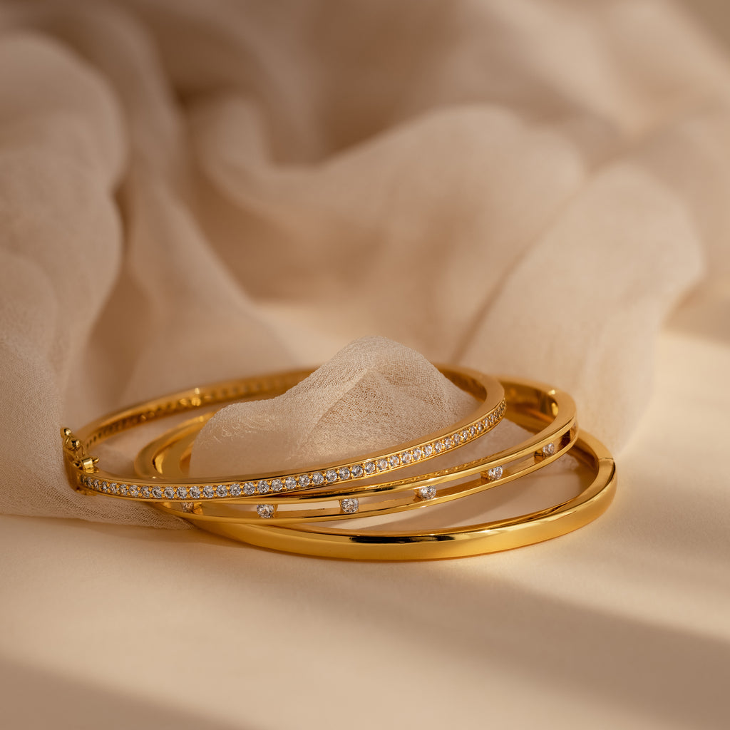 Dainty Diamond Tennis Eternity Bangle Bracelet in 18K Gold | Caitlyn ...