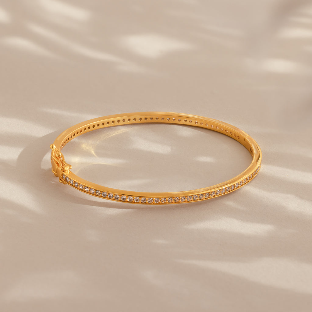 Dainty Diamond Tennis Eternity Bangle Bracelet in 18K Gold | Caitlyn ...