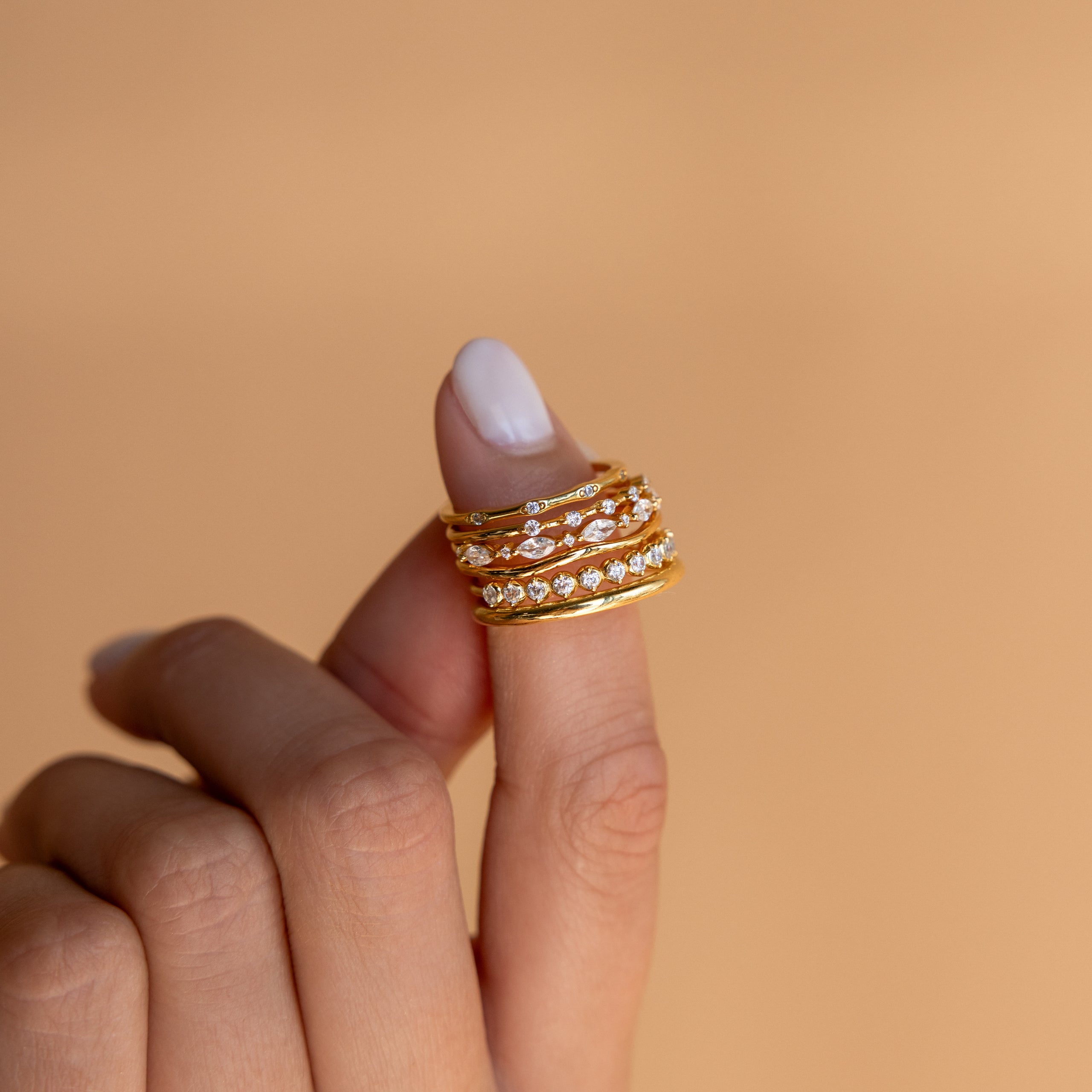 Diamond Crystal Stacking Ring Set in 18K Gold | Caitlyn Minimalist