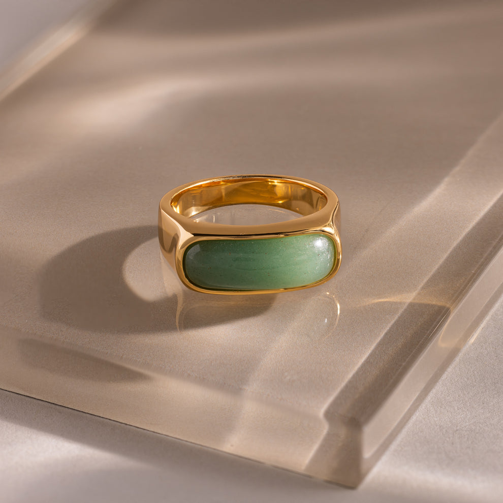 Bold Green Jade Gemstone Signet Ring | Caitlyn Minimalist