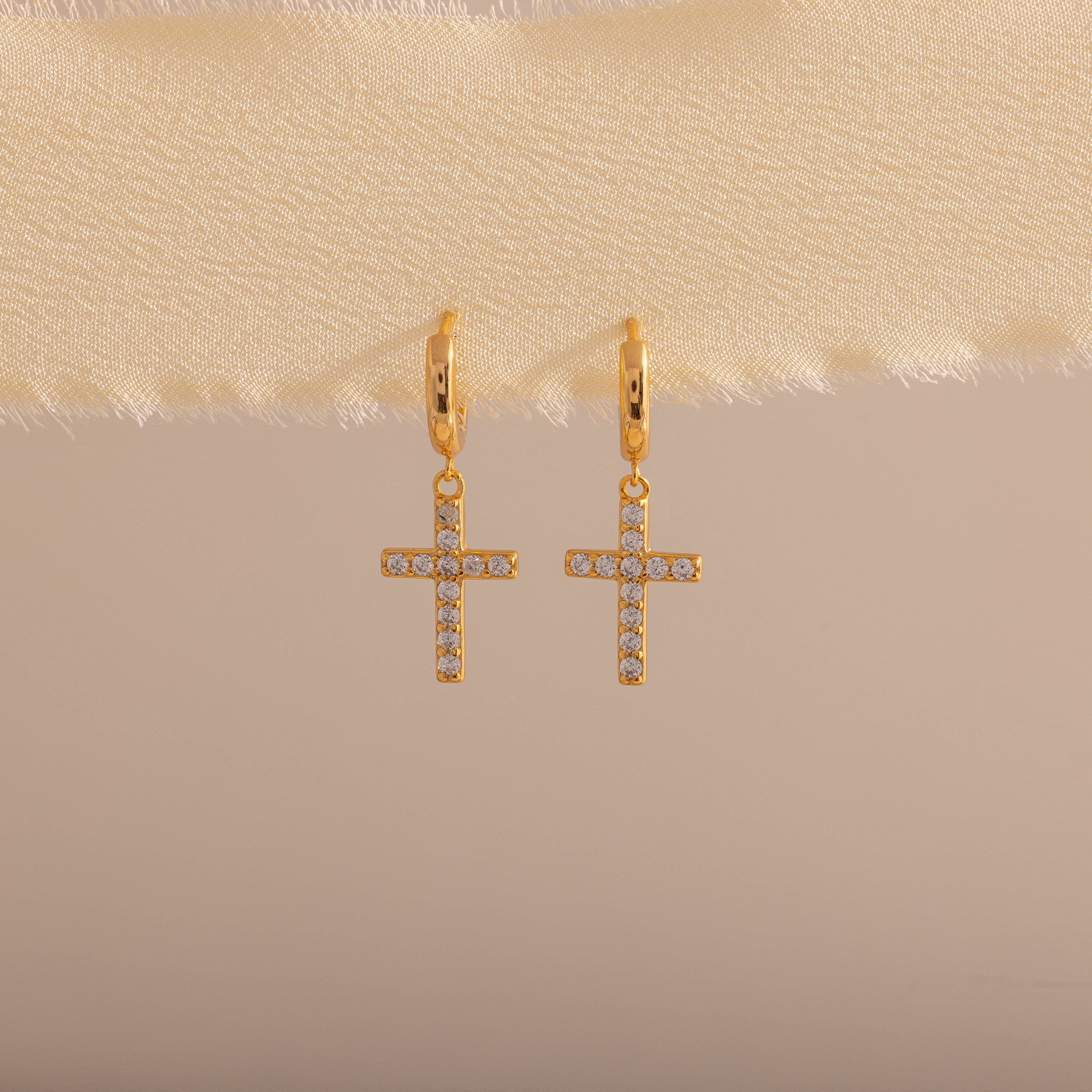 Pave Cross Charm Huggie Hoop Earrings | Caitlyn Minimalist