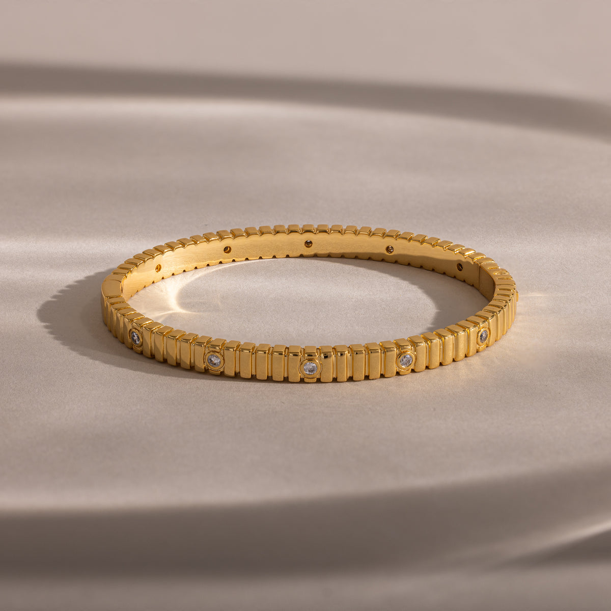 Ribbed Diamond Bezel Bangle Bracelet | Caitlyn Minimalist