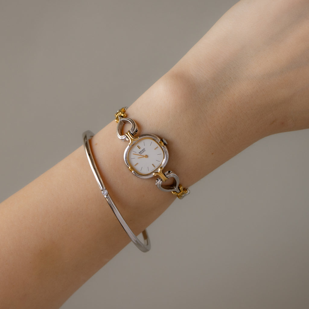 Vintage Seiko Skinny Square Two Tone Women's Watch | Caitlyn Minimalist