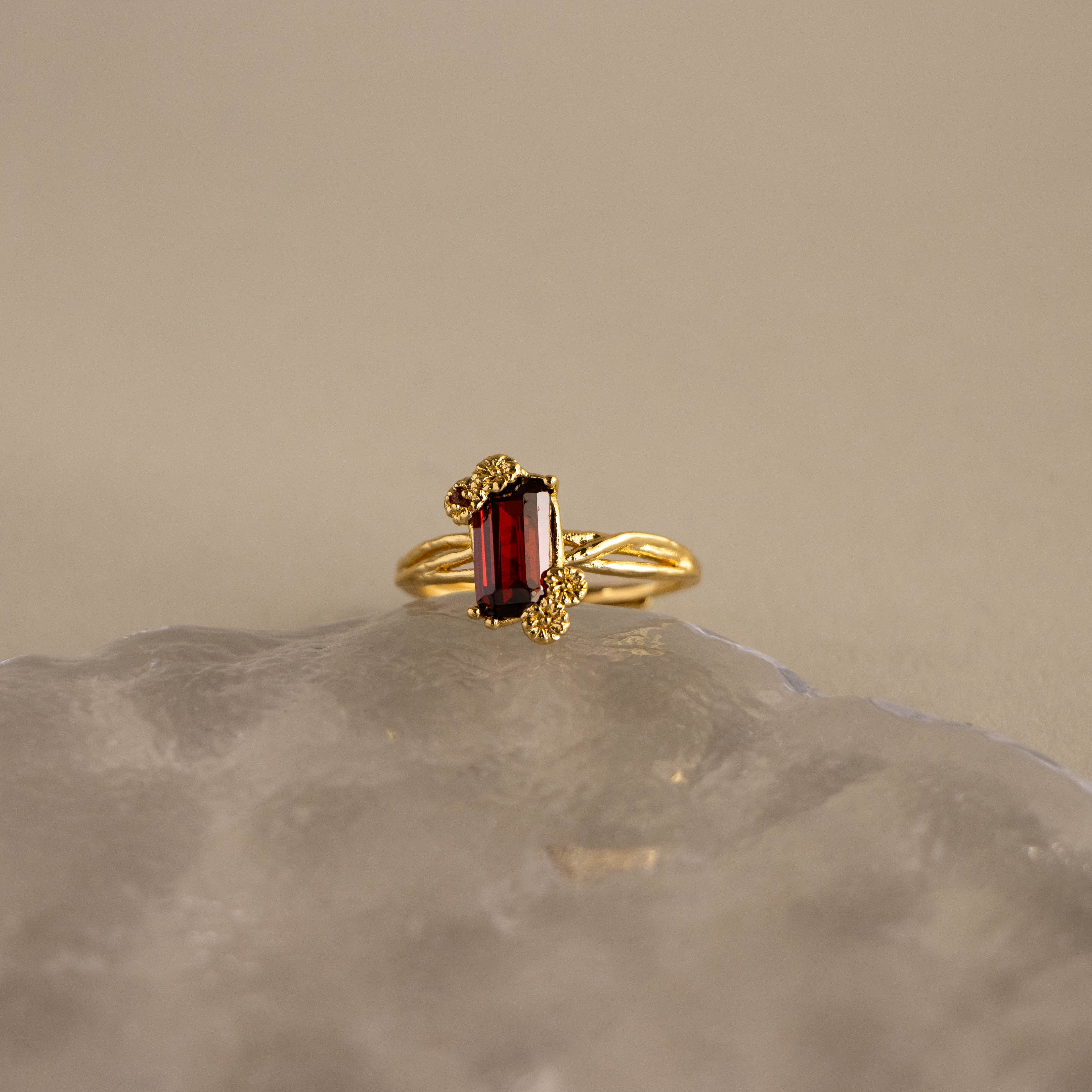 Dainty Baguette Gemstone Flower Ring | Caitlyn Minimalist