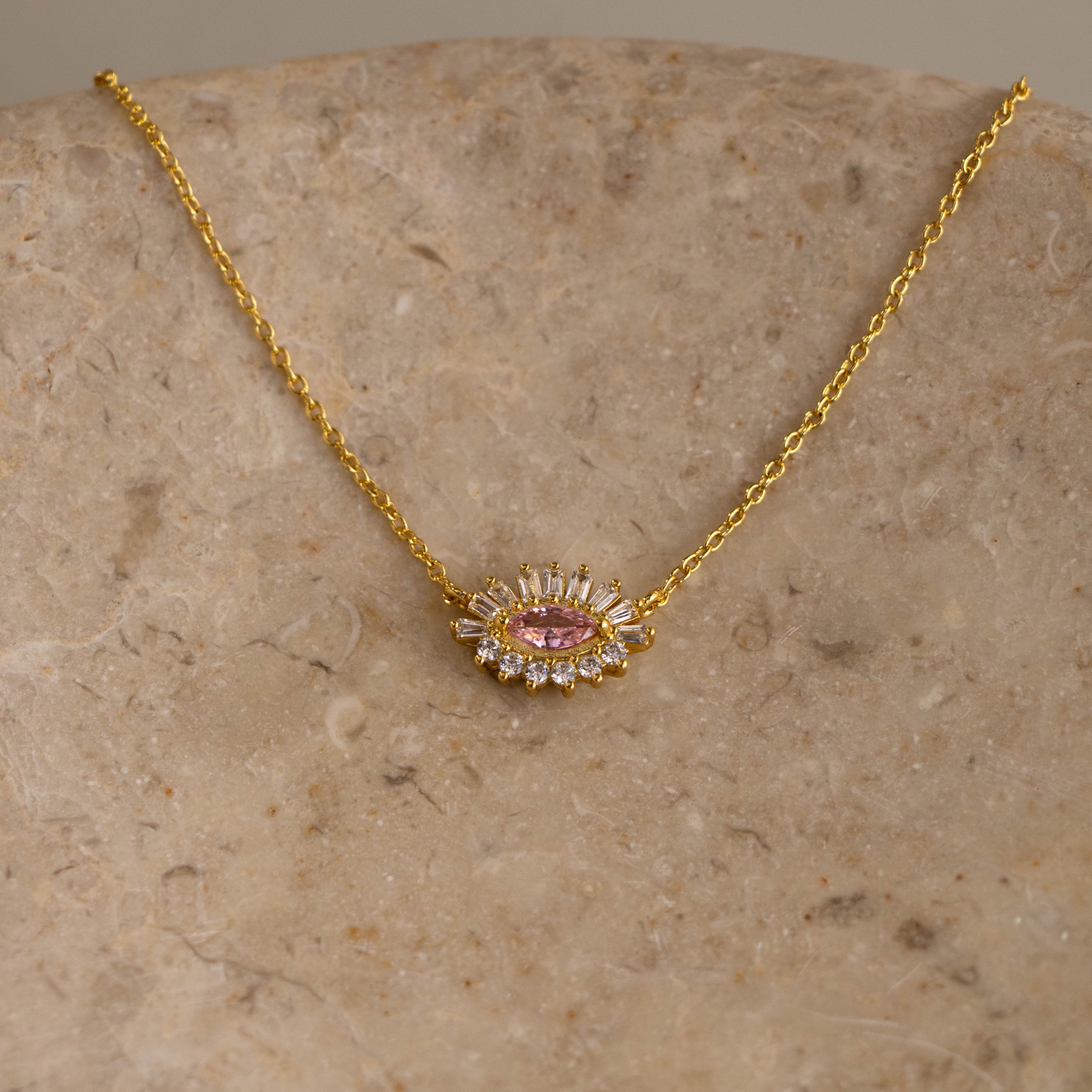 Pink Tourmaline & Diamond Evil Eye Necklace | Caitlyn Minimalist