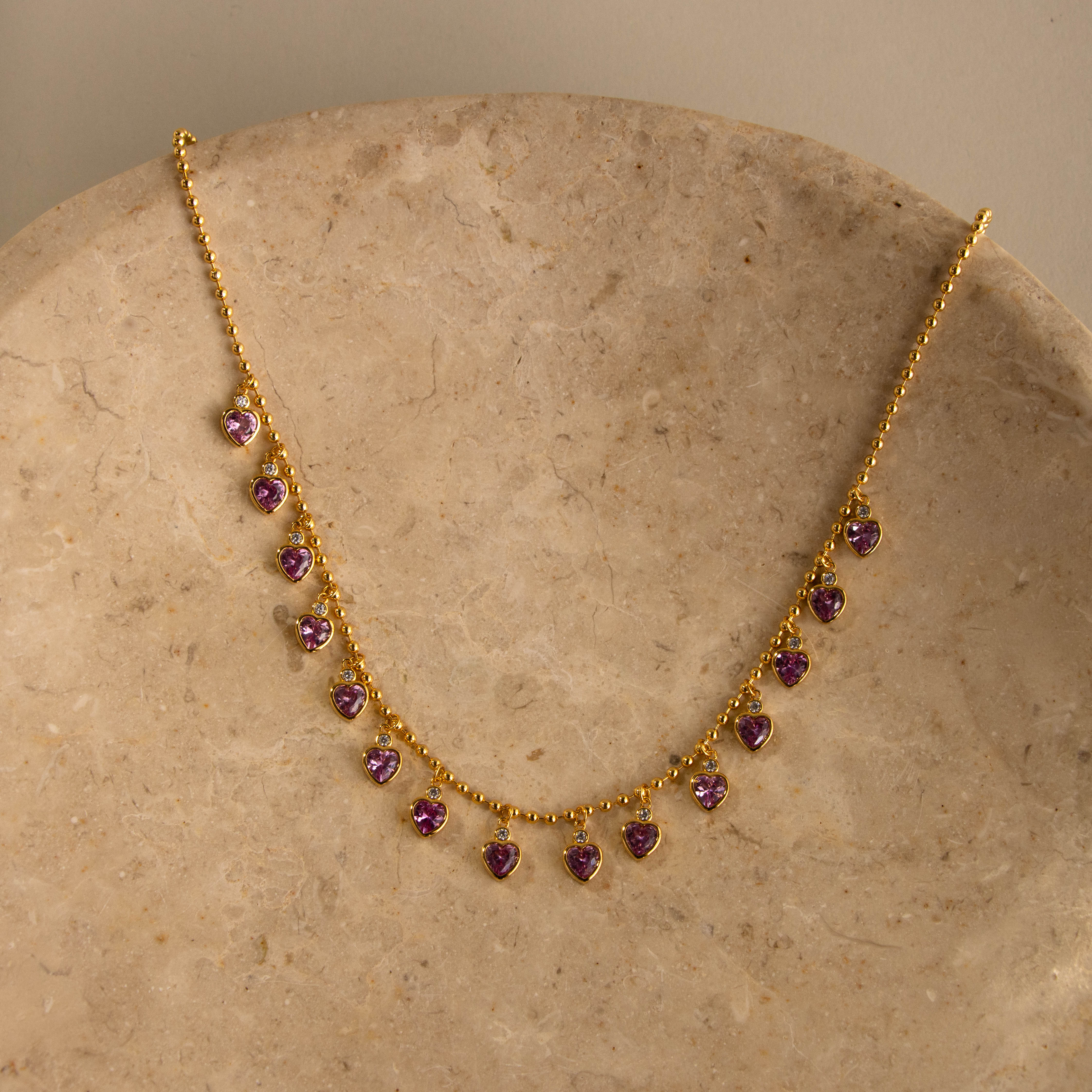 Pink Tourmaline Heart Station Necklace | Caitlyn Minimalist