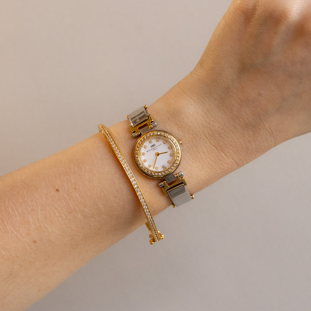 Vintage Balenciaga Swiss Pave Two Tone Women's Watch | Caitlyn Minimalist