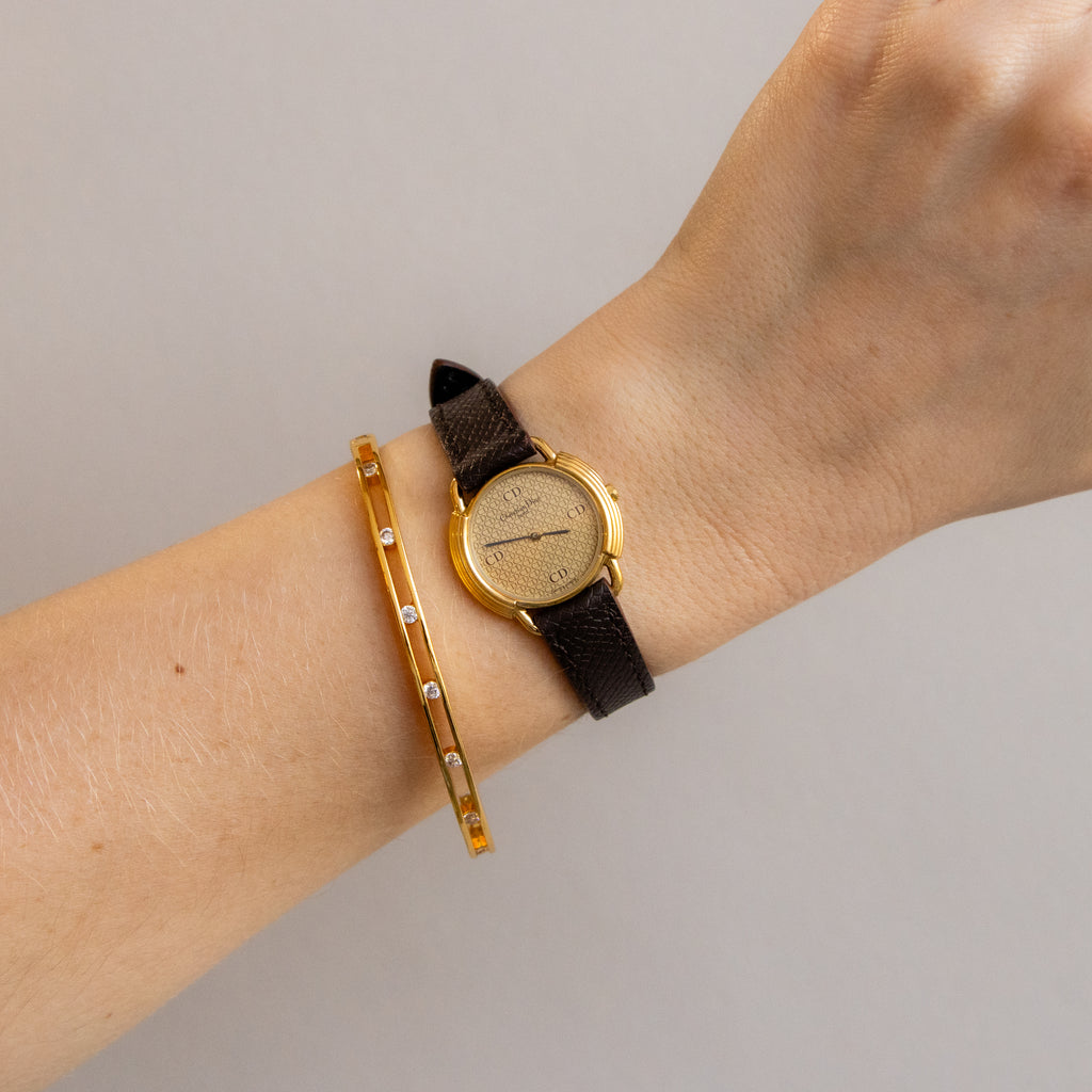 Vintage Christian Dior Swiss Motif Gold Women's Watch | Caitlyn Minimalist
