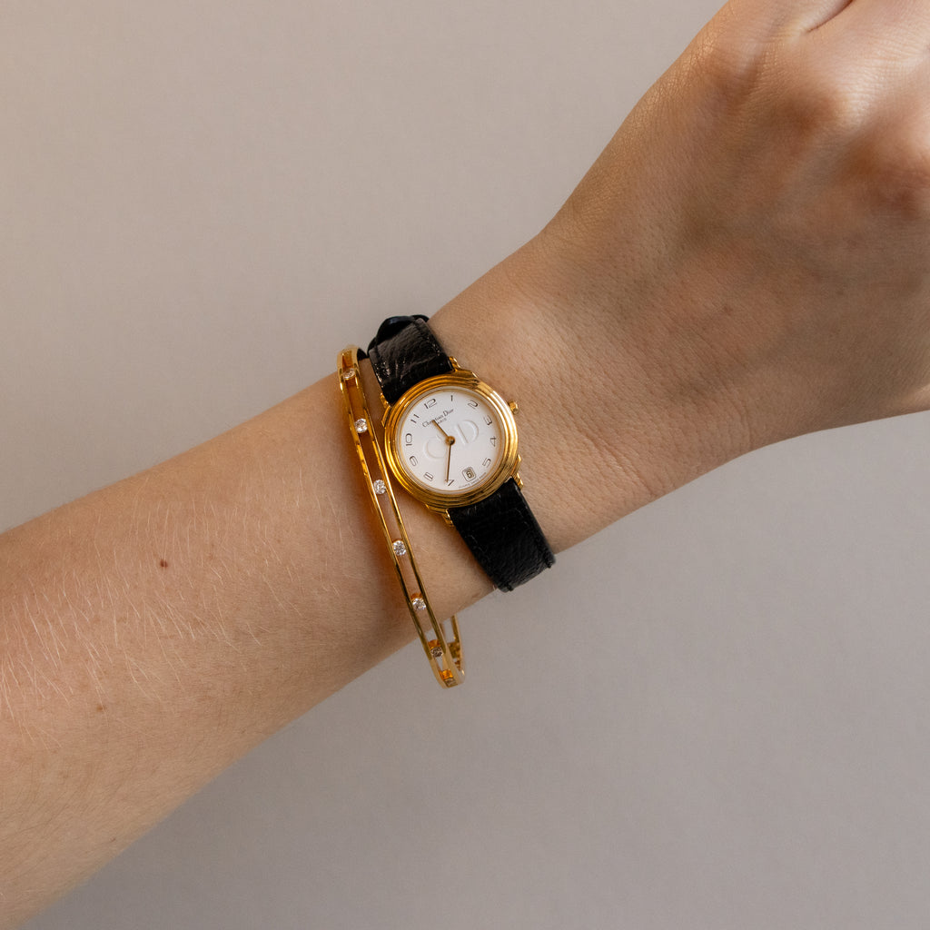 Vintage Christian Dior Swiss Black Leather Gold Women's Watch | Caitlyn ...