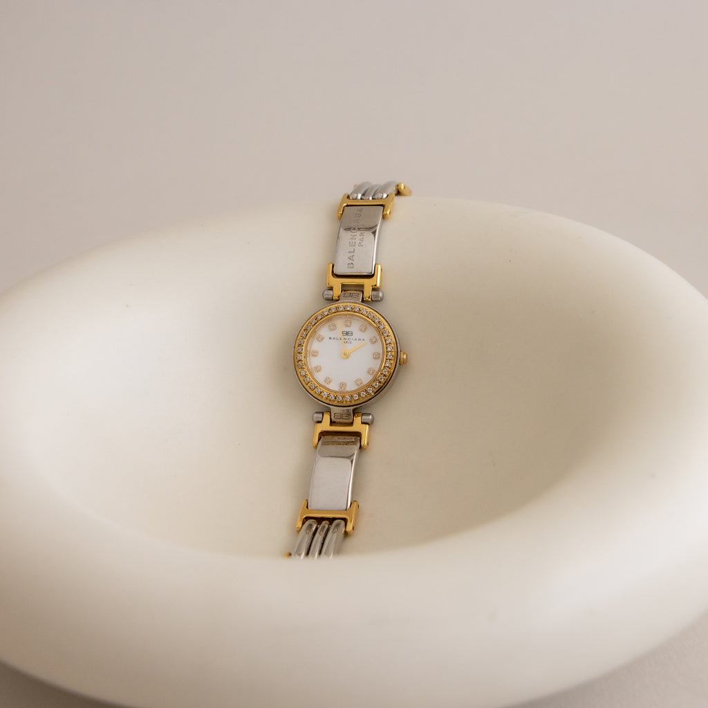 Vintage Balenciaga Swiss Pave Two Tone Women's Watch | Caitlyn Minimalist