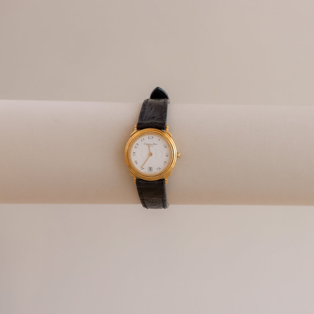 Vintage Christian Dior Swiss Black Leather Gold Women's Watch | Caitlyn ...