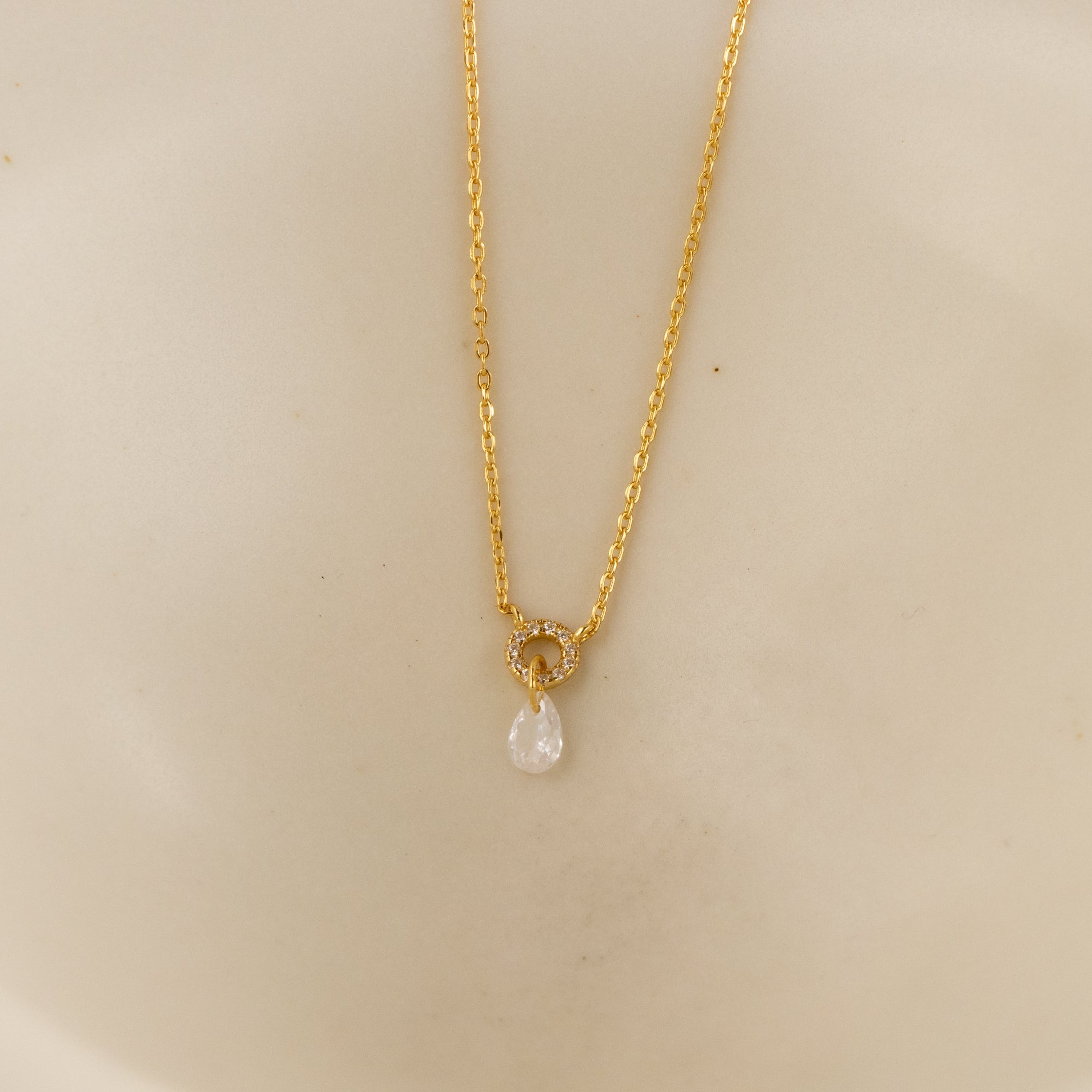 Dangling Pave Circle Teardrop Necklace | Caitlyn Minimalist