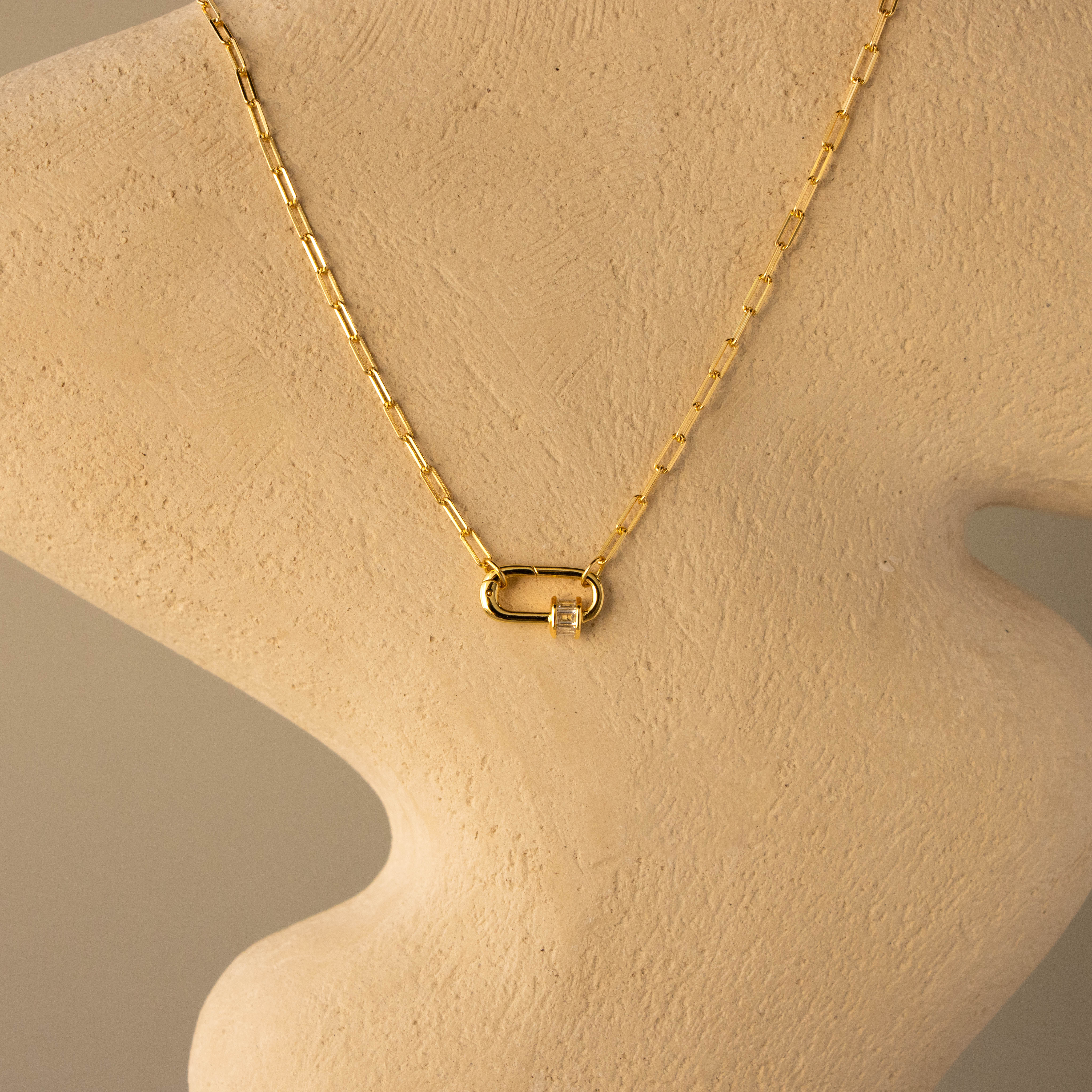 Paperclip Diamond Carabiner Charm Necklace | Caitlyn Minimalist