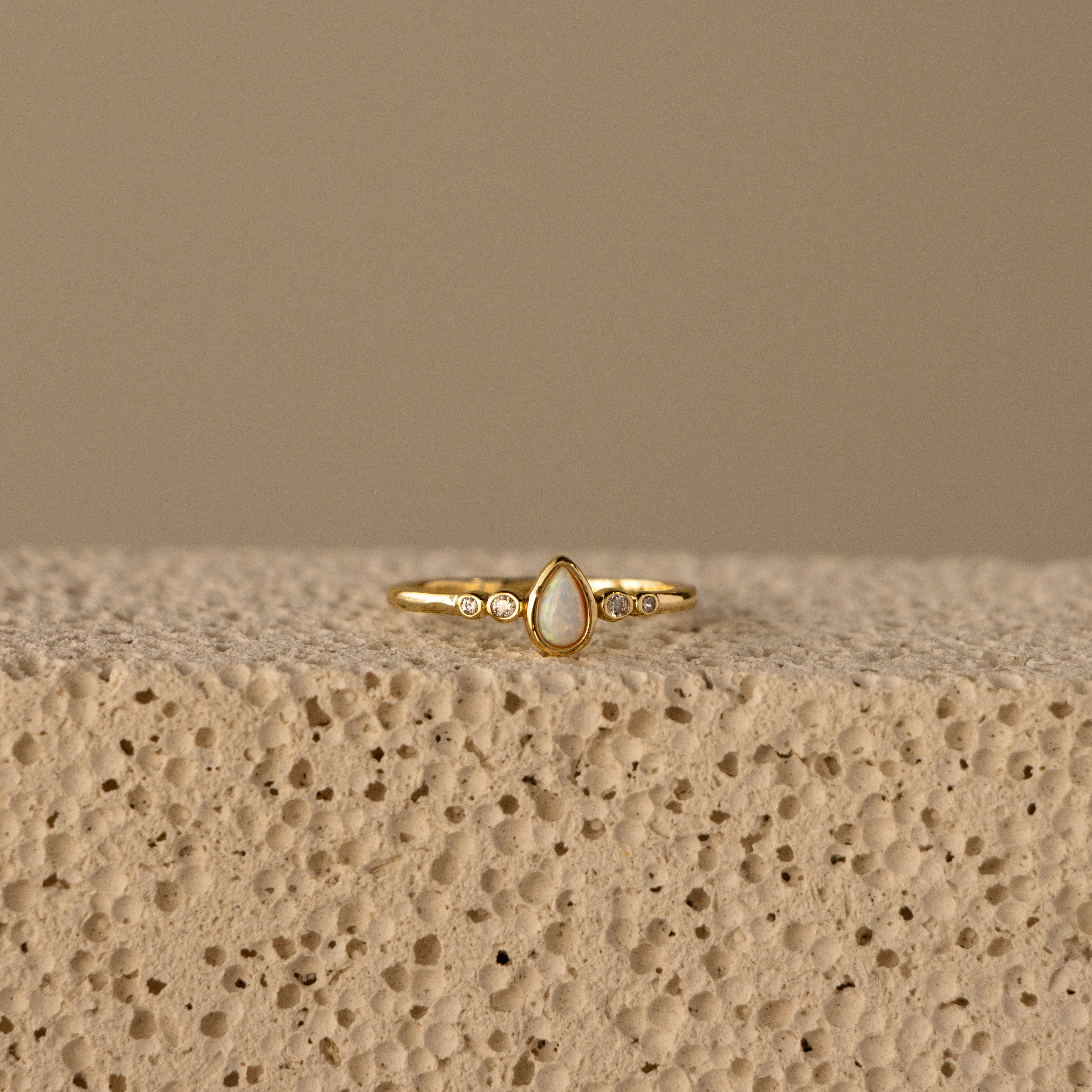 Dainty Diamond & Opal Teardrop Ring | Caitlyn Minimalist
