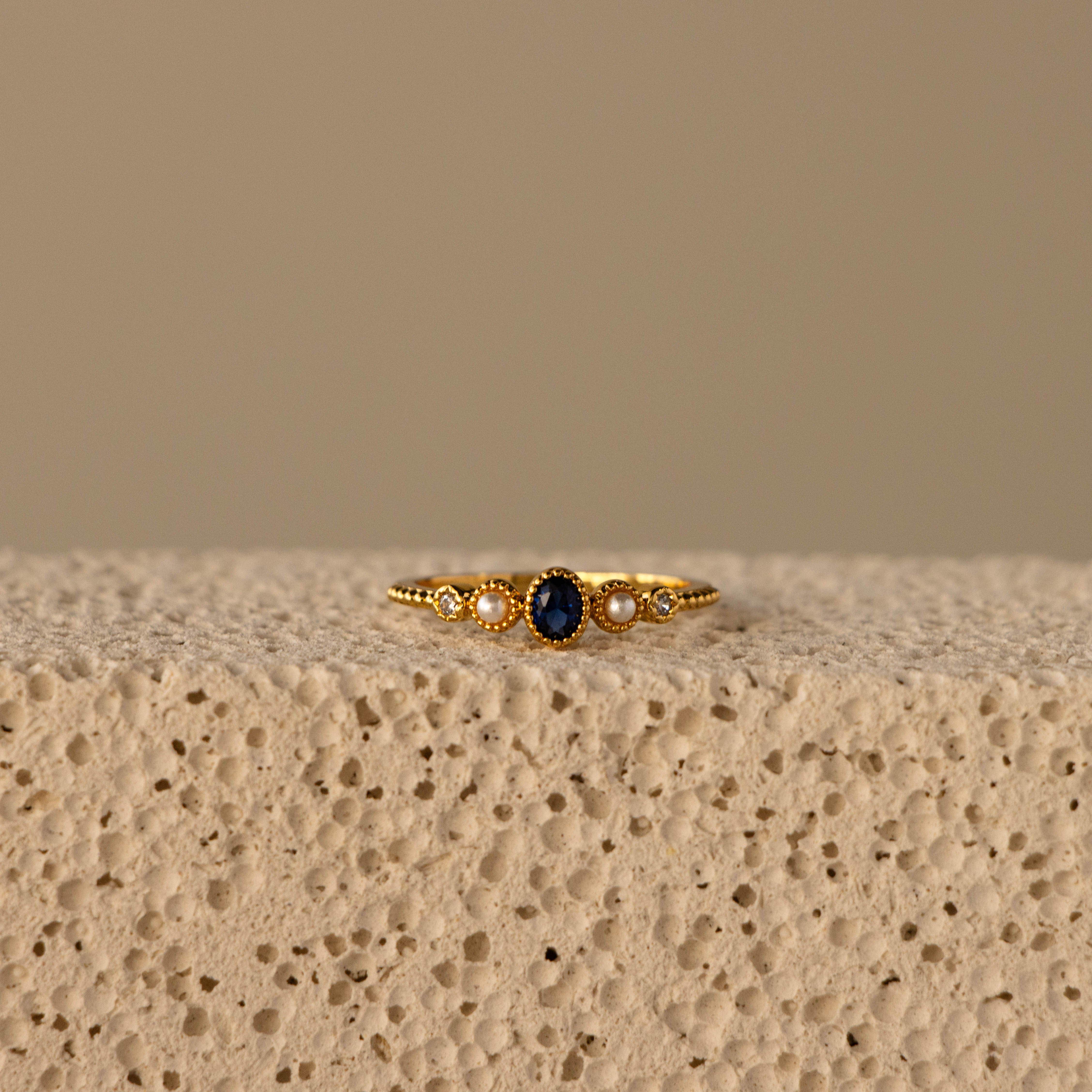 Beaded Sapphire & Pearl Diamond Ring | Caitlyn Minimalist