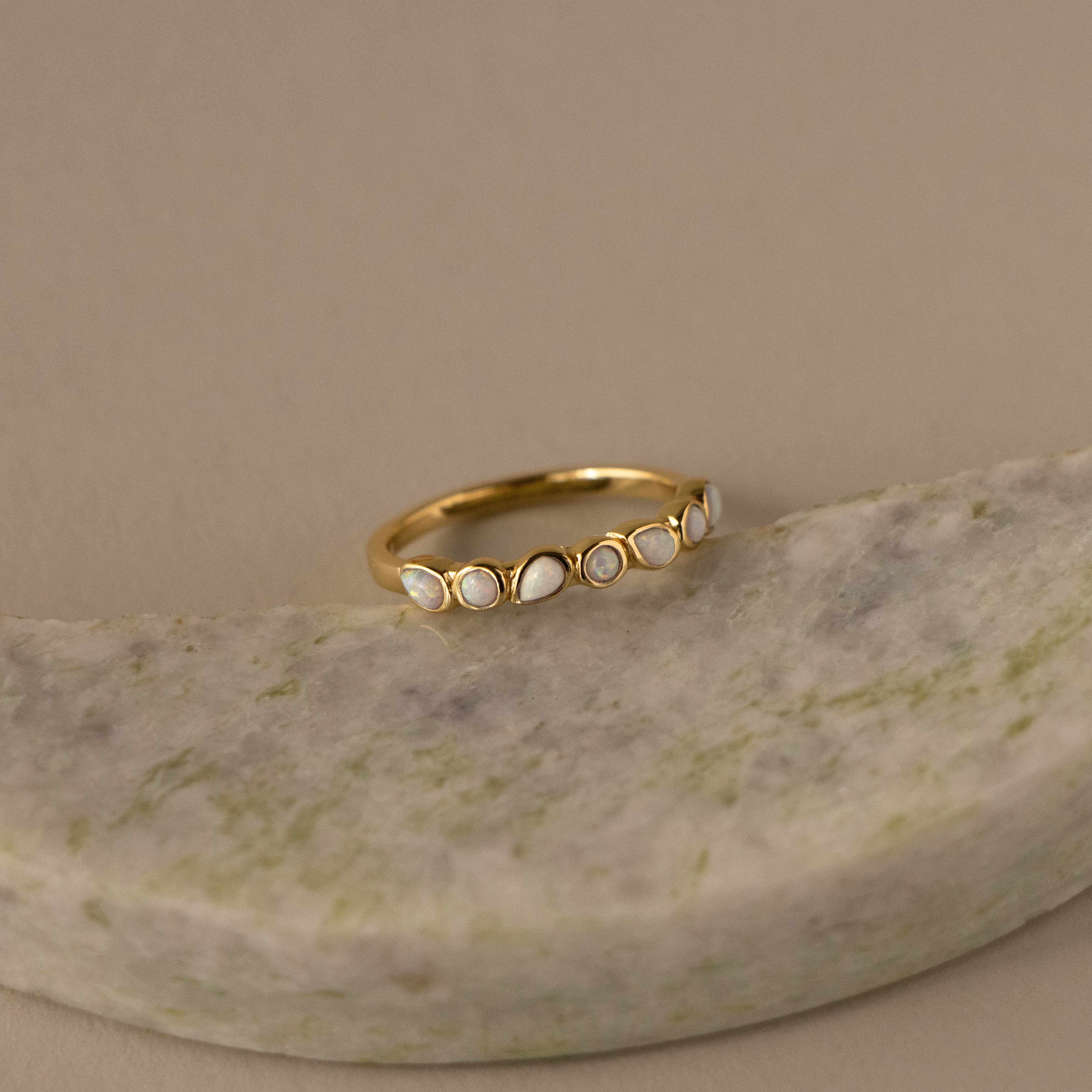 White Opal Teardrop Eternity Ring | Caitlyn Minimalist