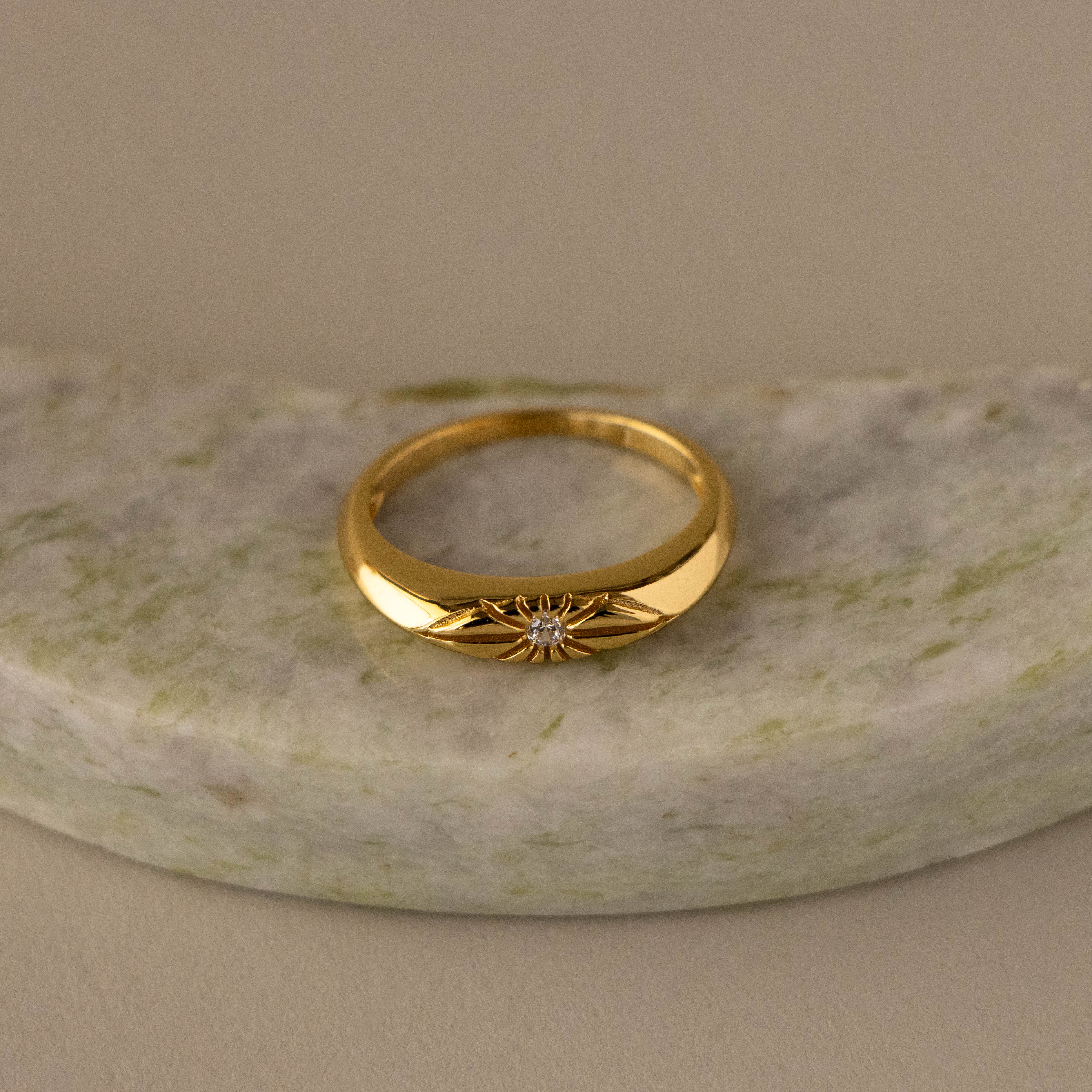 Diamond Starburst Signet Dome Ring | Caitlyn Minimalist