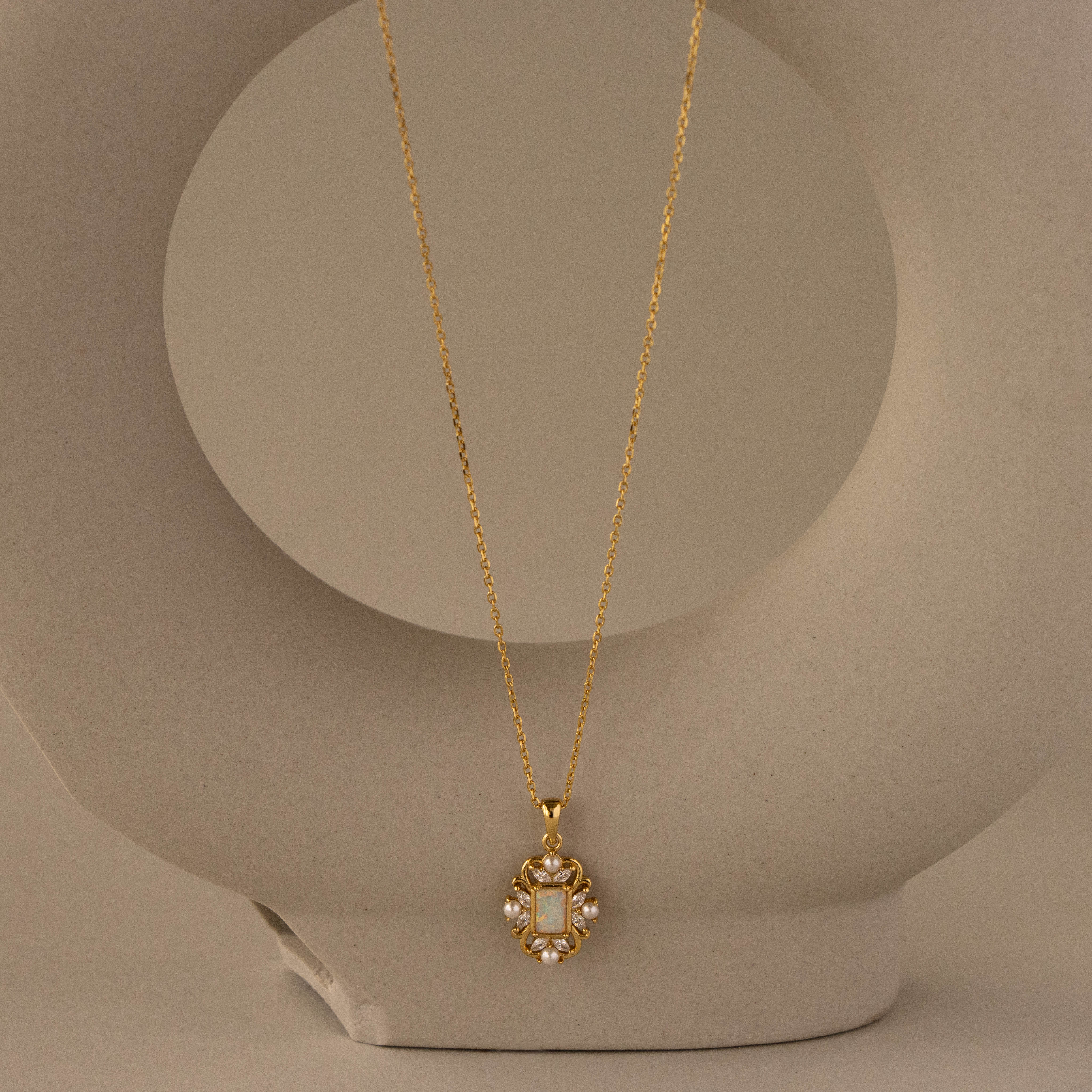 Victorian Opal Pearl Flower Frame Necklace | Caitlyn Minimalist