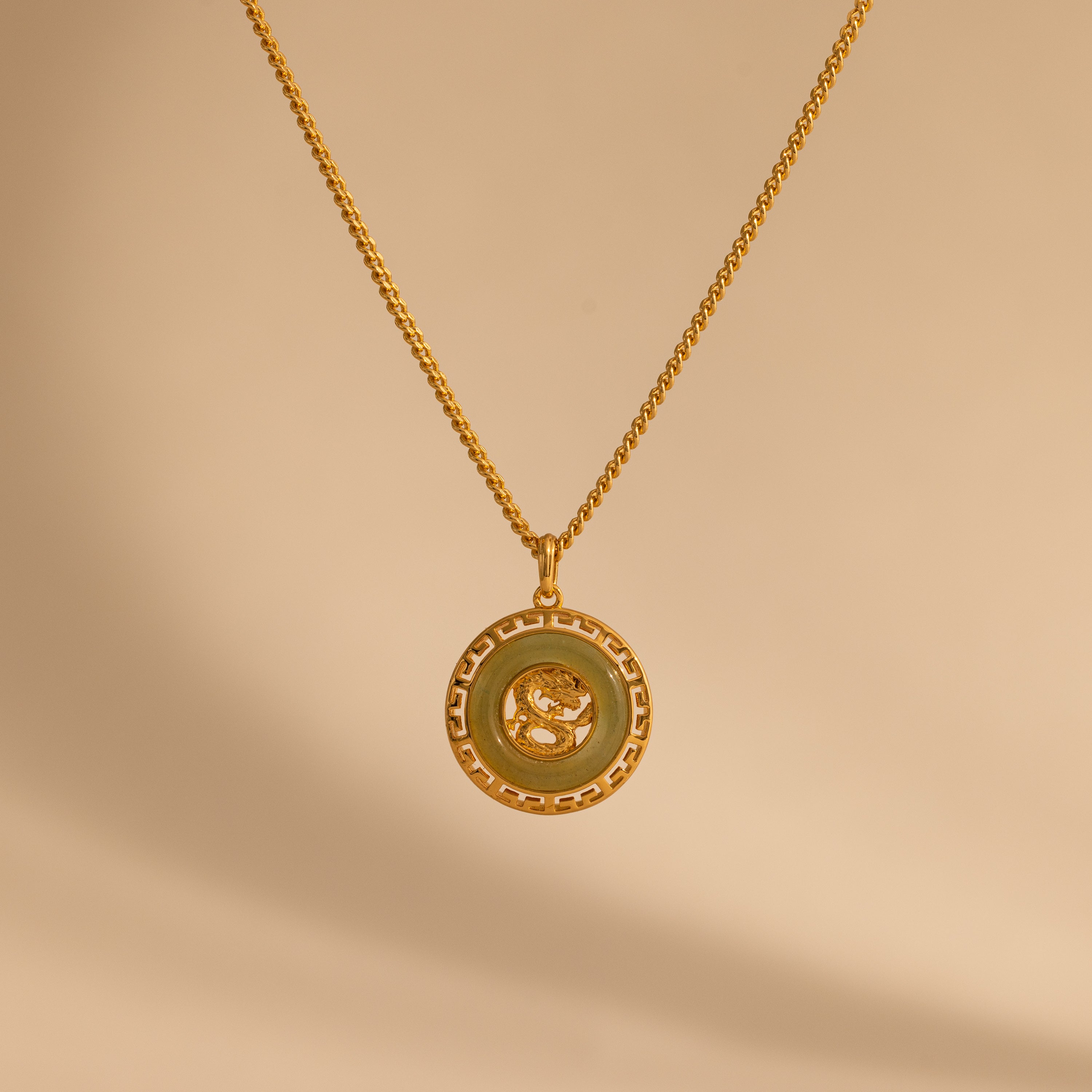 Jade Dragon Fortune Pendant Necklace in 18K Gold | Caitlyn Minimalist