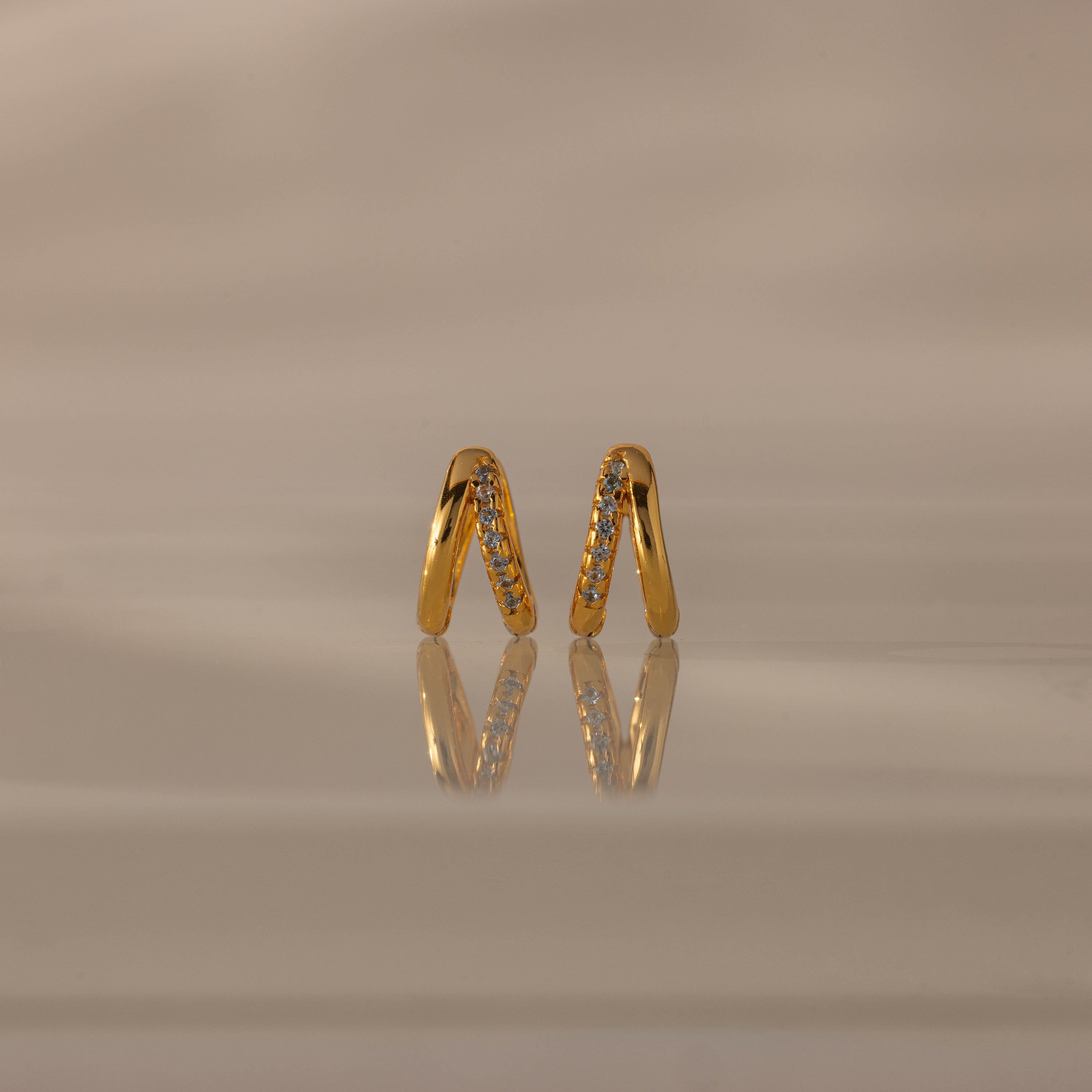 Amelia Duo Blue Zircon Birthstone Huggie Earrings | Caitlyn Minimalist