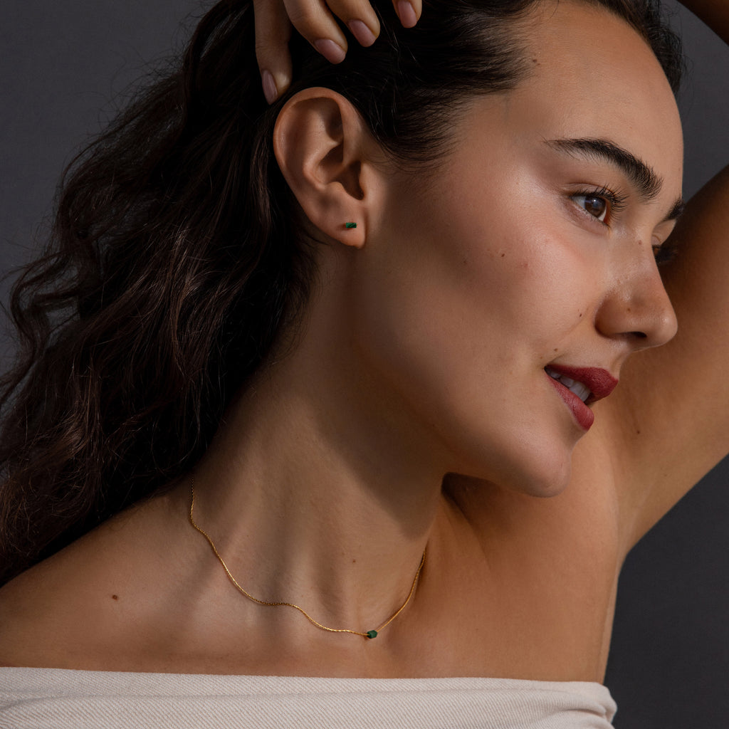 Dainty Jade Bar Necklace & Stud Earrings Set | Caitlyn Minimalist