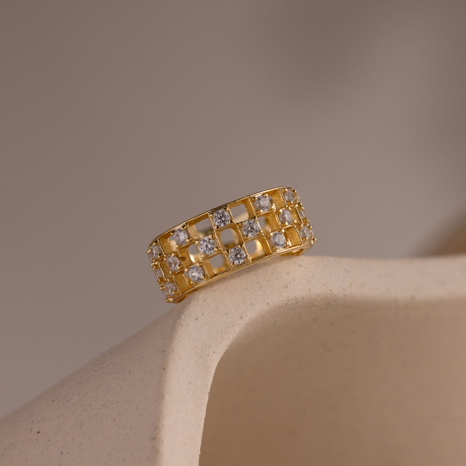 Lace Open Checkered Diamond & Emerald Statement Ring | Caitlyn Minimalist