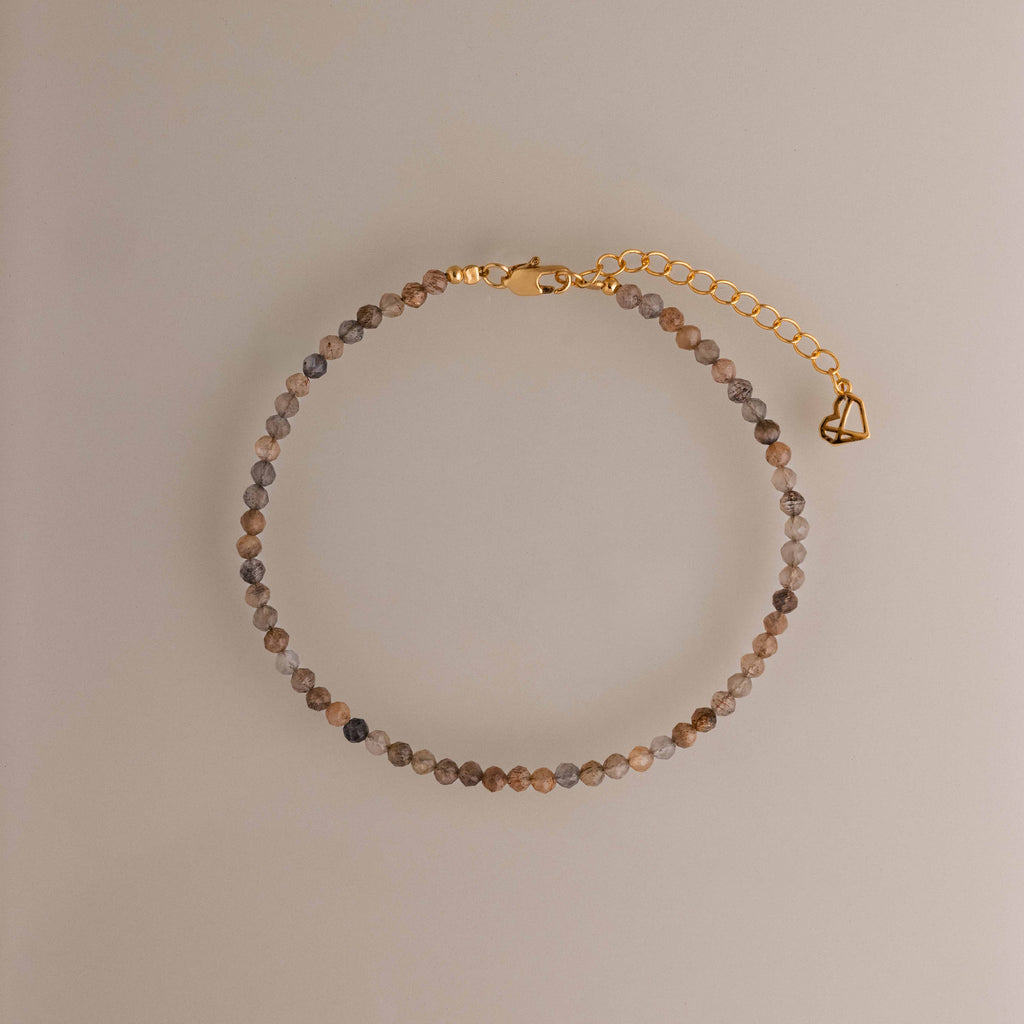 Gaia Sunstone Crystal Beaded Charm Anklet | Caitlyn Minimalist