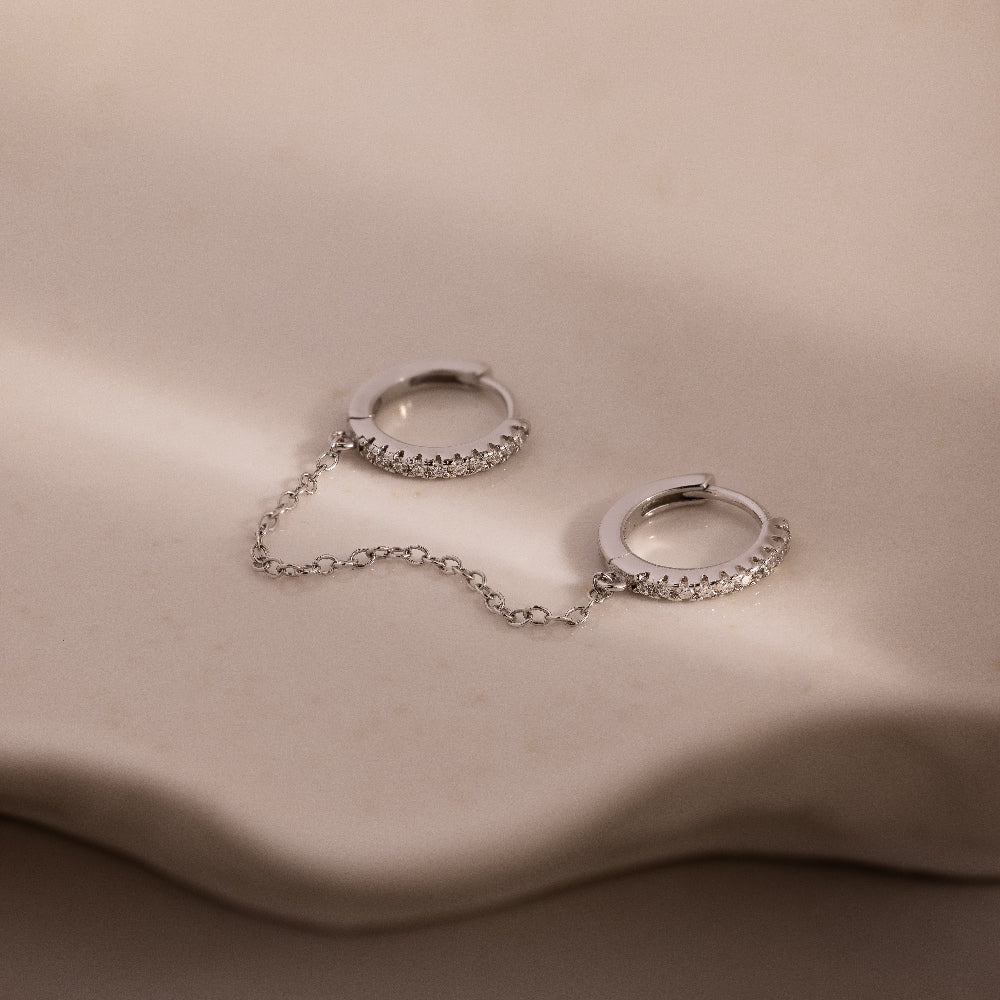 Pave Duo Cuff Chain Earring in Silver | Caitlyn Minimalist