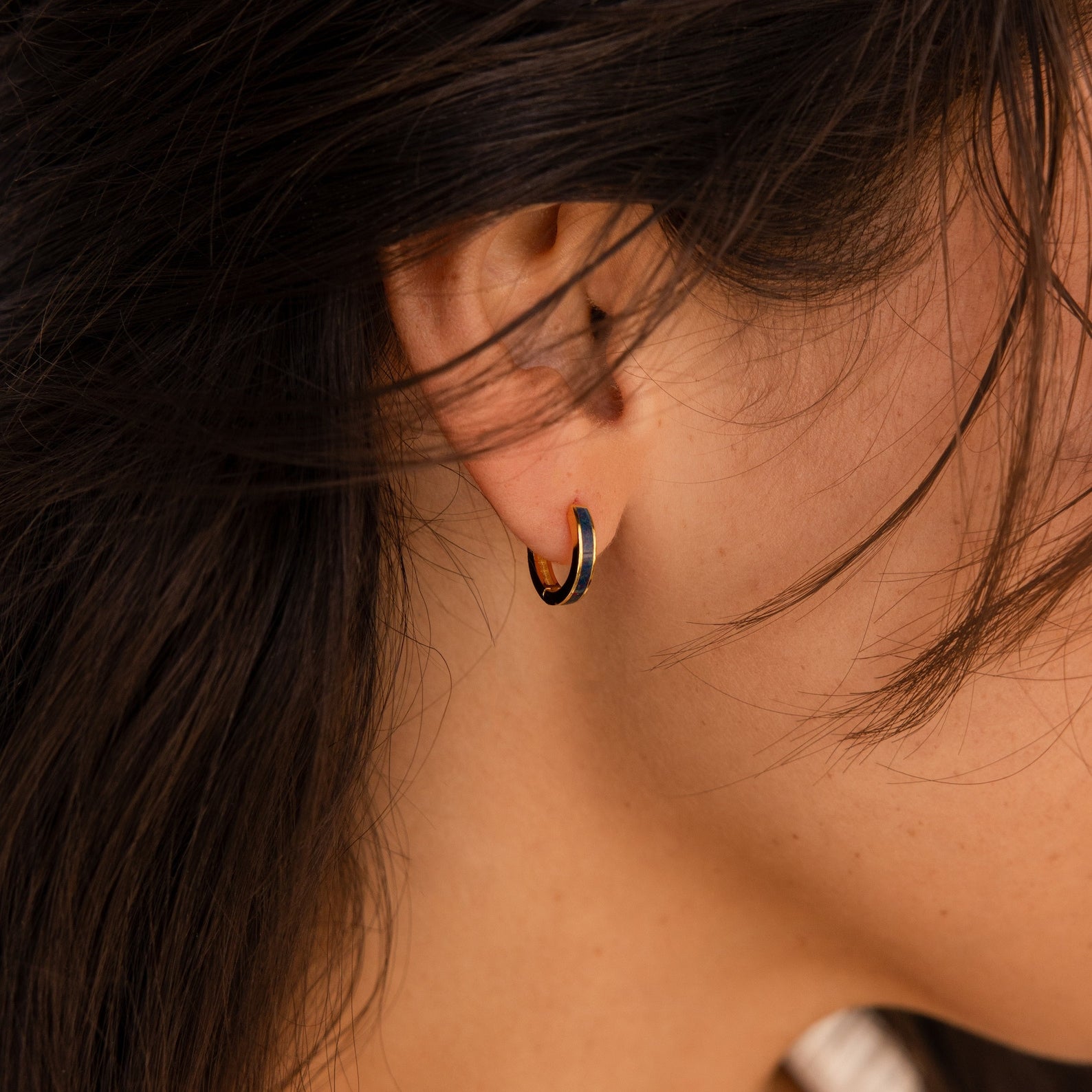 Dainty Opal Inlay Hoop Earrings Set | Caitlyn Minimalist