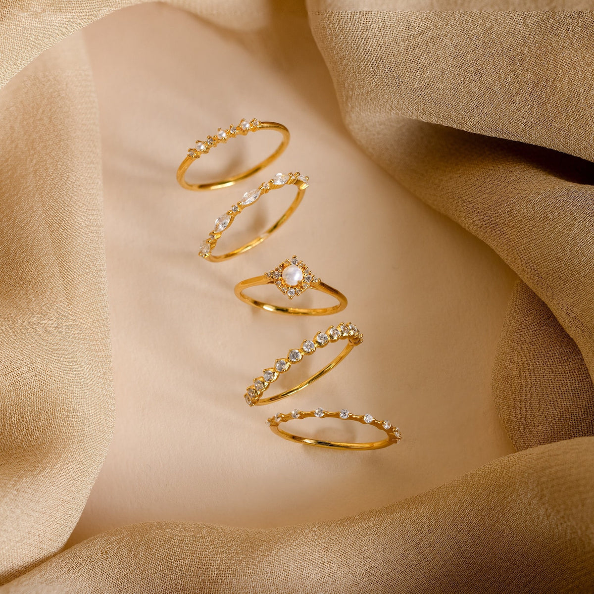 Dainty Pearl and Diamond Stacking Rings | Caitlyn Minimalist