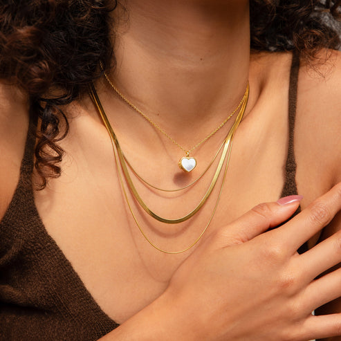 Triple Layered Snake and Herringbone Chain Necklace | Caitlyn Minimalist