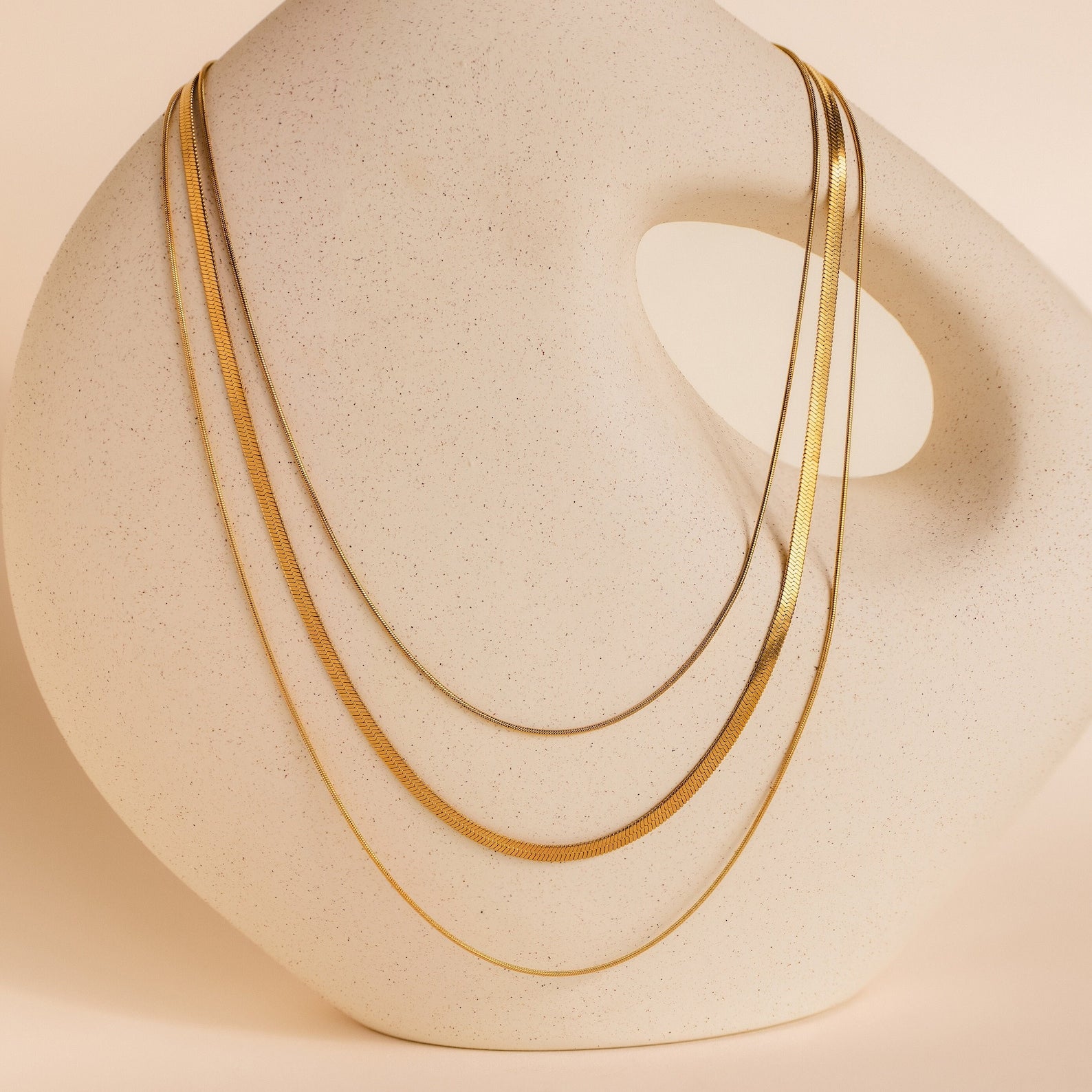 Triple Layered Snake and Herringbone Chain Necklace | Caitlyn Minimalist