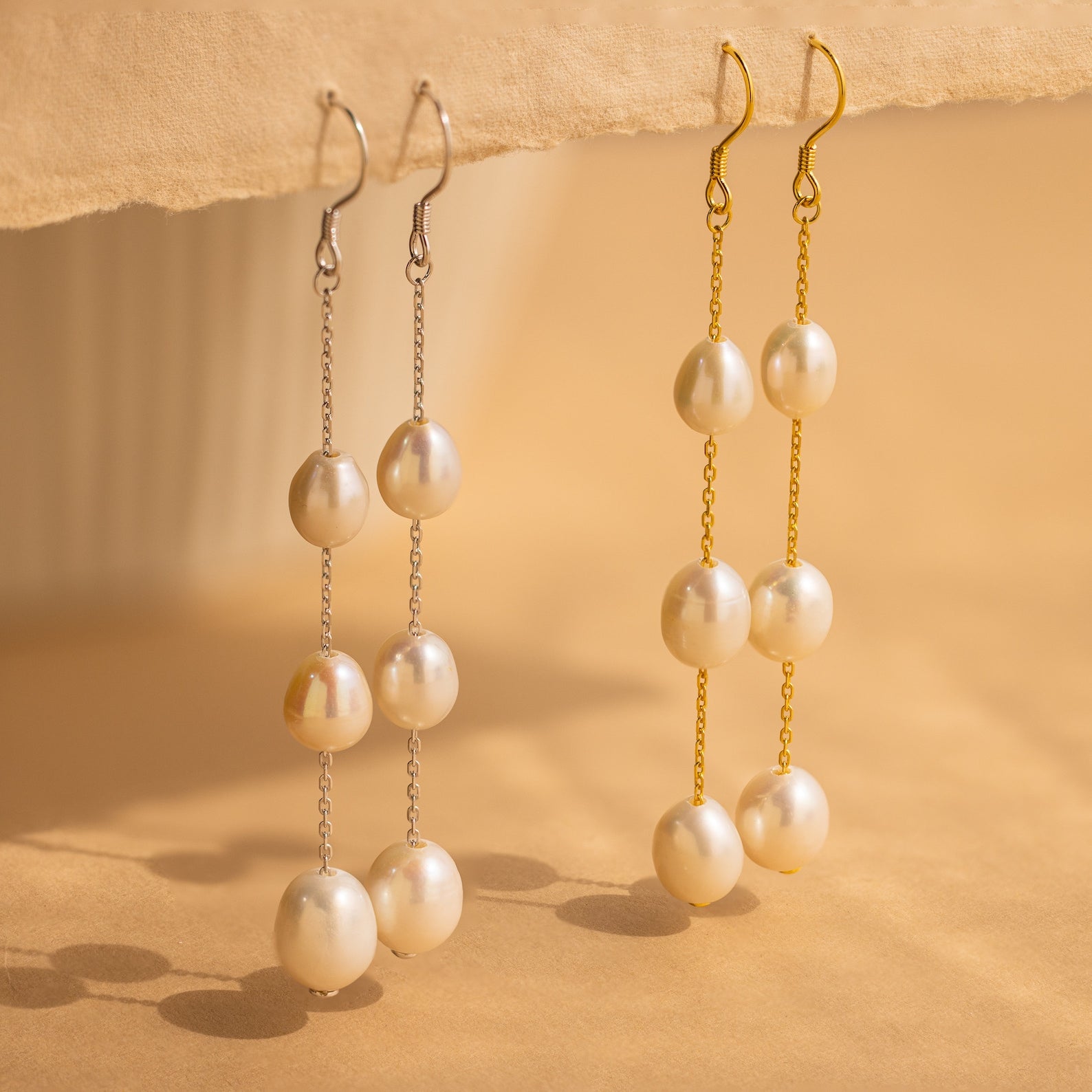 Long Dangling Pearl Chain Drop Earrings | Caitlyn Minimalist