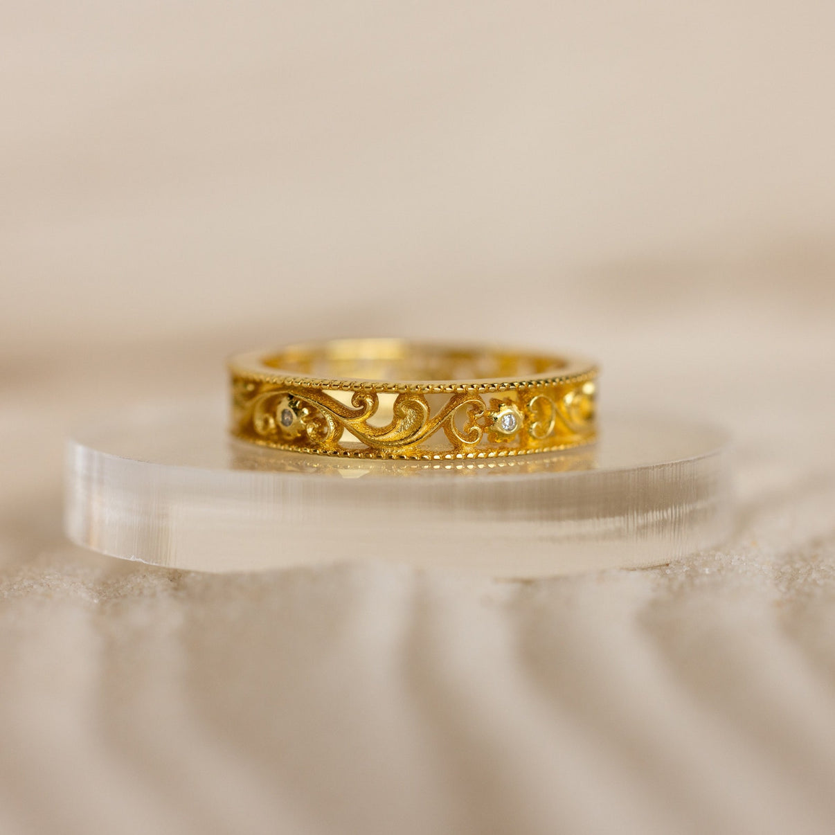 Diamond Gemstone Filigree Flower Cut-Out Ring | Caitlyn Minimalist