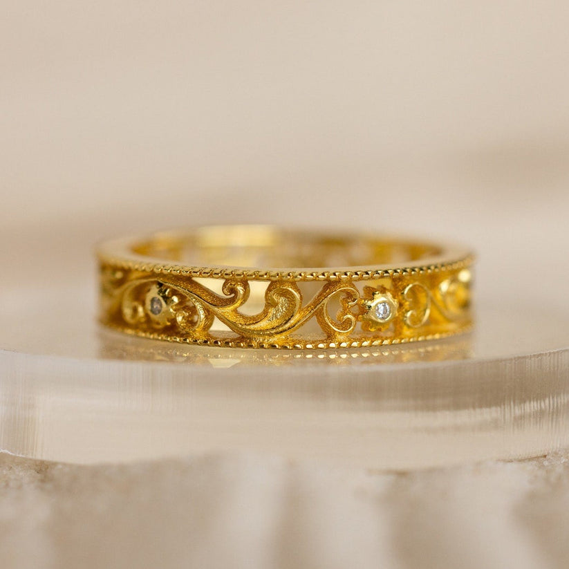 Diamond Gemstone Filigree Flower Cut-Out Ring | Caitlyn Minimalist