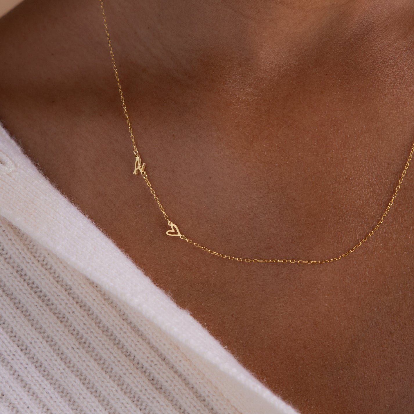 Custom Dainty Off Centered Initial Heart Necklace | Caitlyn Minimalist