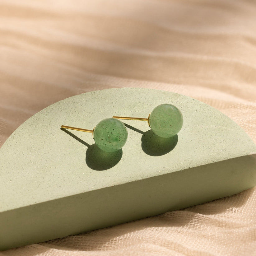 Bold Jade Bead Stud Earrings| Caitlyn Minimalist