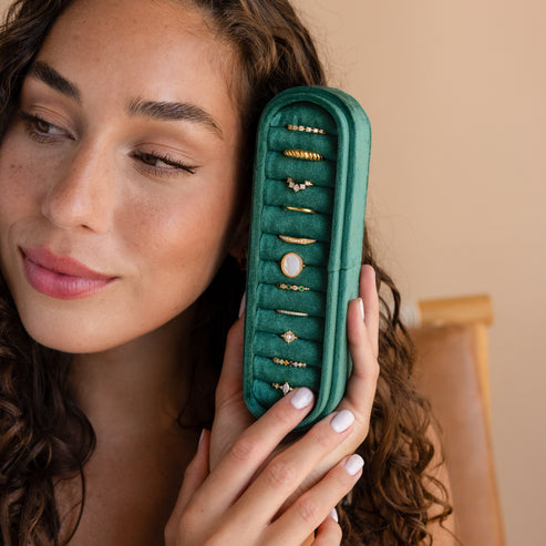 11 Slot Slim Emerald Green Velvet Ring Box | Caitlyn Minimalist