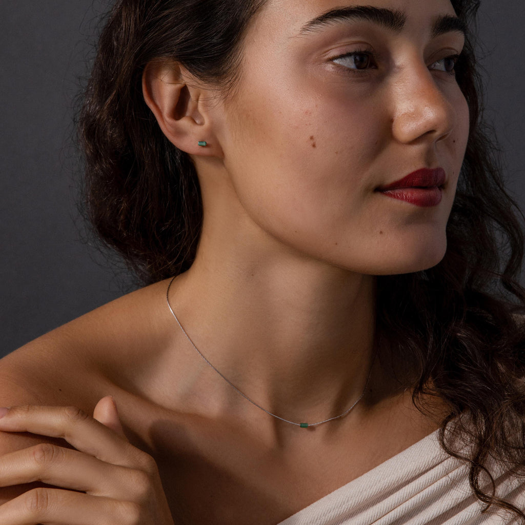 Dainty Jade Bar Necklace & Stud Earrings Set | Caitlyn Minimalist